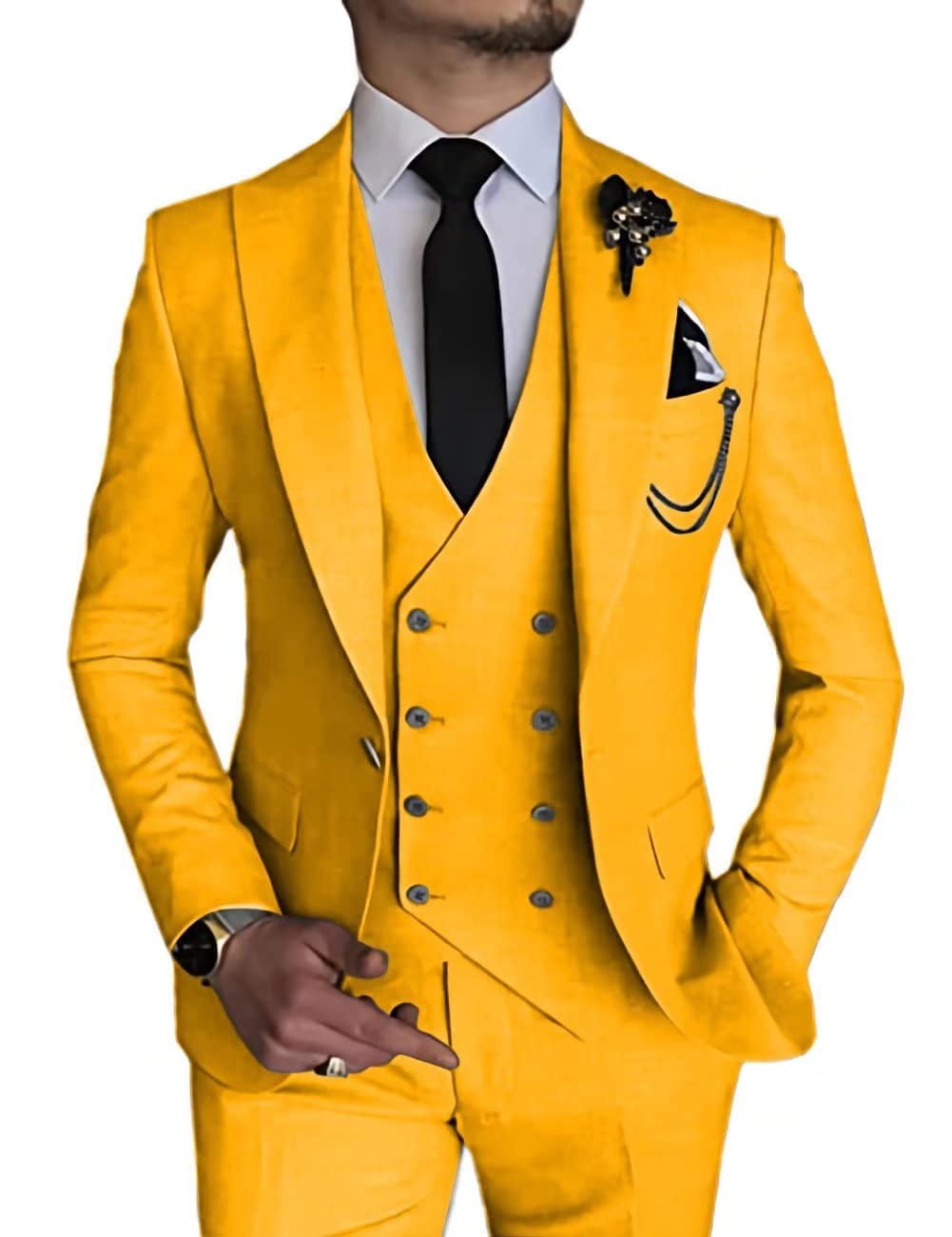 Men's Suit Slim Fit 3 Piece Suit Double Breasted Suit One Button Formal ...