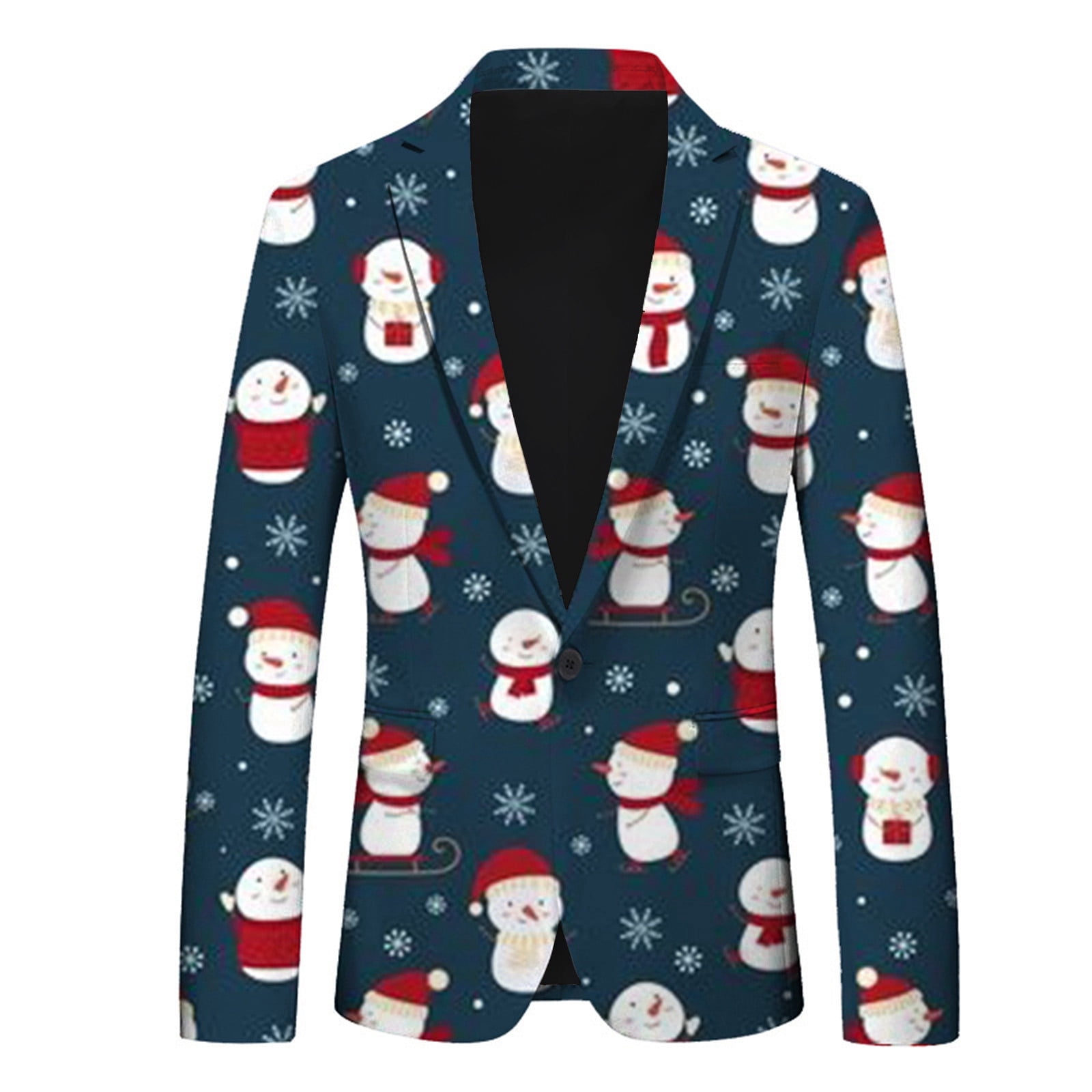 Men's Suits New Christmas Snowflake Santa Print Pocket Lapel Button ...