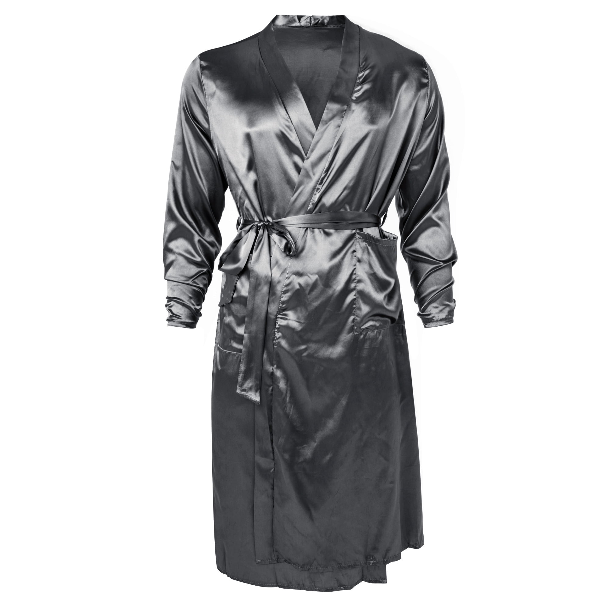 Men's Summer Bathrobe Solid Color Silk Pajamas Robe Kimono Soft ...