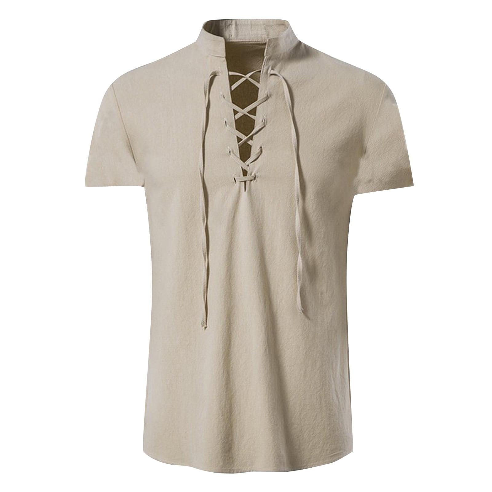 Men's Summer Cotton Linen Short Sleeve Shirt - Henry Stand Collar ...