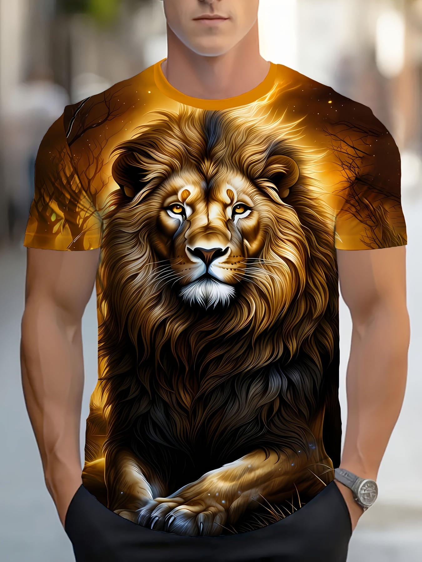 Men's Summer Lion 3D Digital Printing T-Shirt - Street Style Regular ...