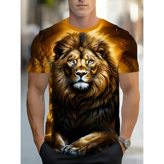Men's Summer Lion 3D Digital Printing T-Shirt - Street Style Regular ...