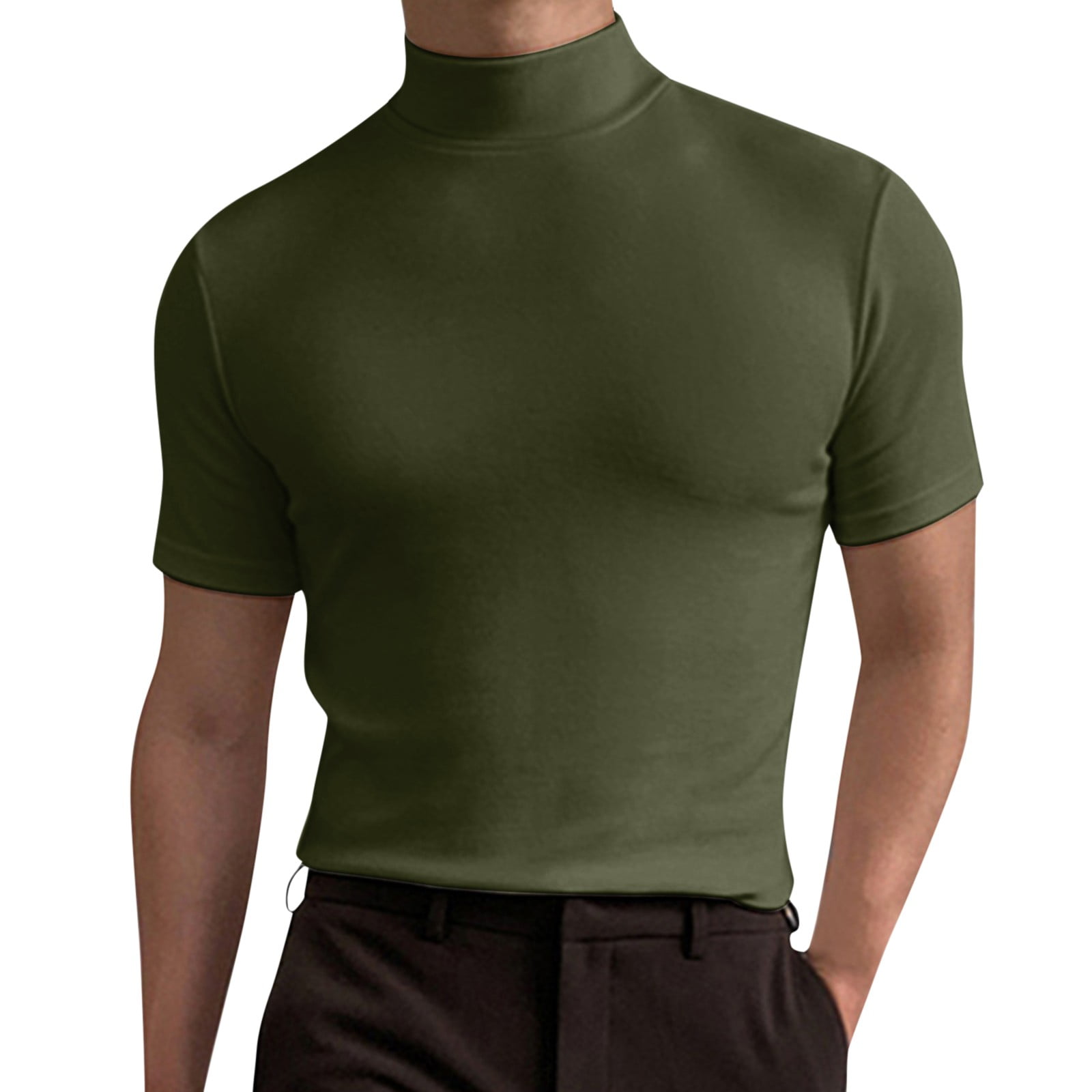 Men's Summer Mock Turtleneck T Shirt Solid High Collar Short Sleeve ...