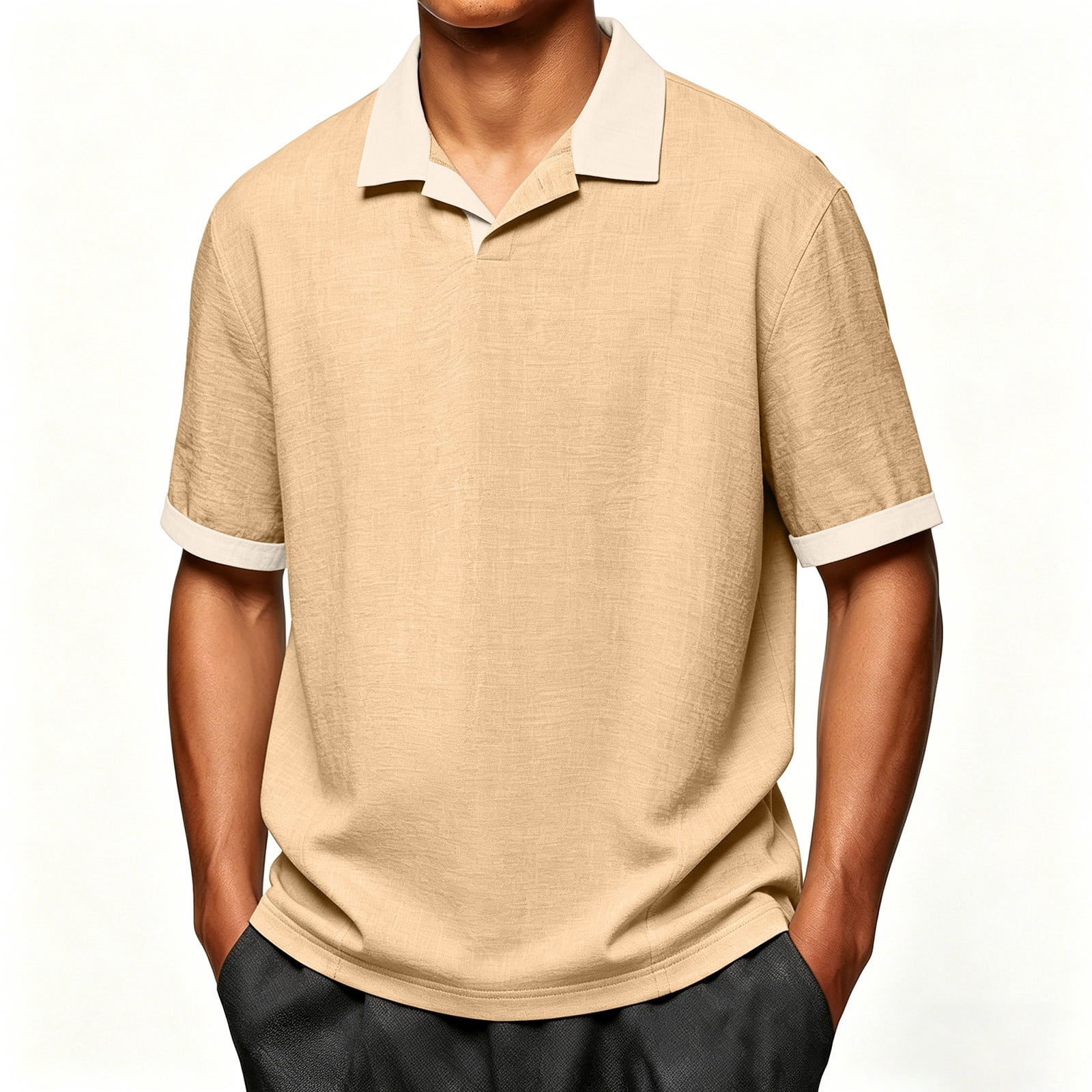 Men’s Summer Shirt Collar Short Sleeve Casual Top, Linen Look Textured ...