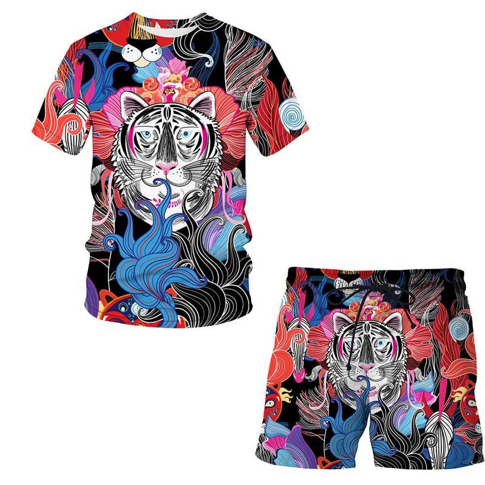 Men's Summer Sports Suit Tracksuits for Men 2 Piece Elephant 3D Digital ...