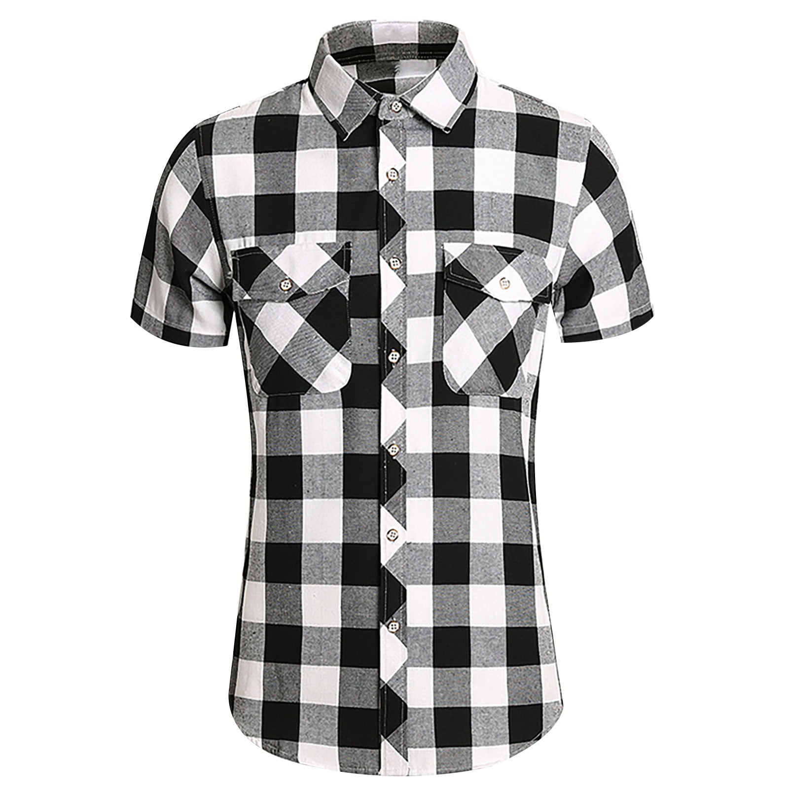Men's Summer T-Shirts Double Pockets Plaid Shirts Casual Lightweight ...