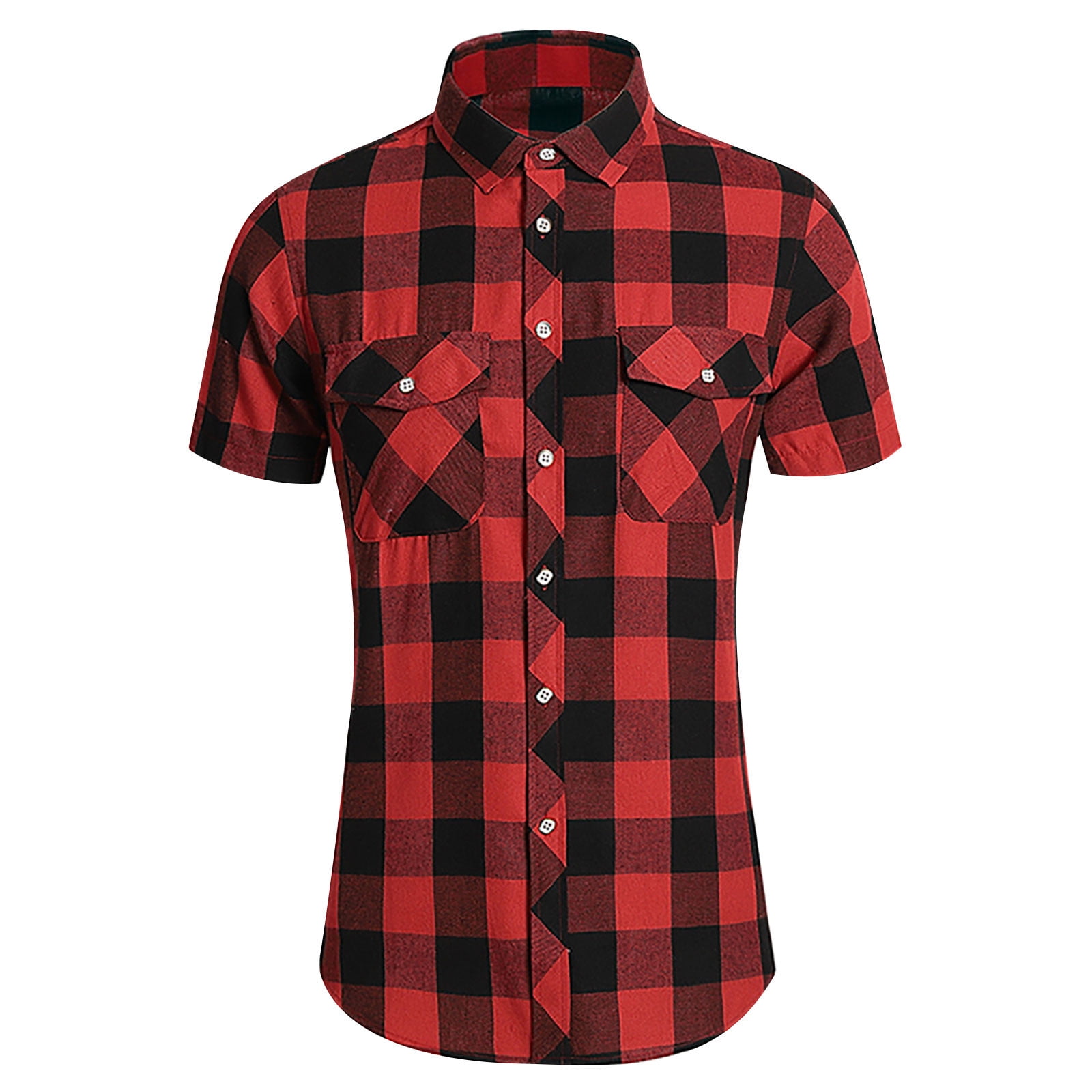 Men's Summer T-Shirts Double Pockets Plaid Shirts Casual Lightweight ...
