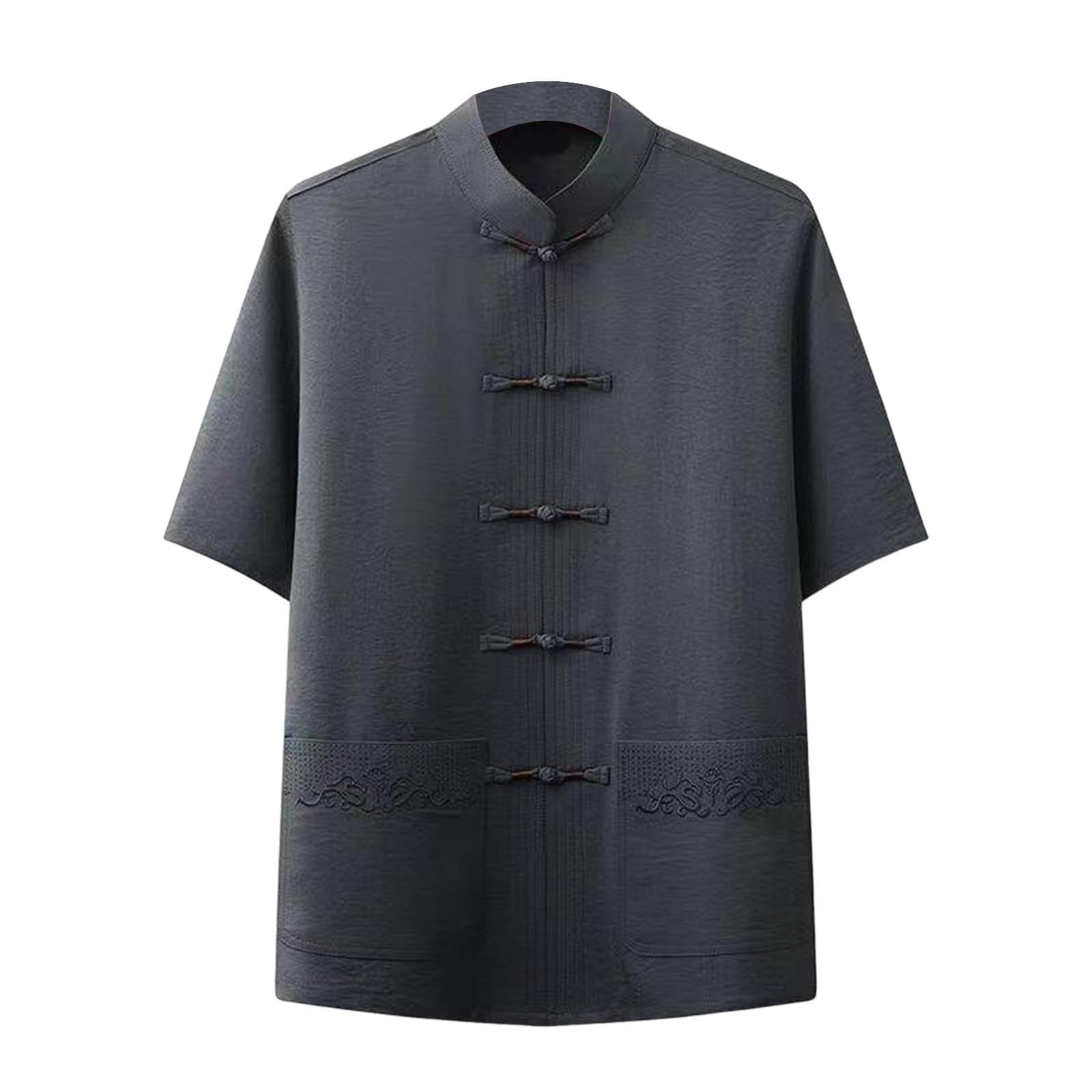 Men's Summer Tang Suit Shirt Short Sleeve Traditional Kung Fu Uniform ...