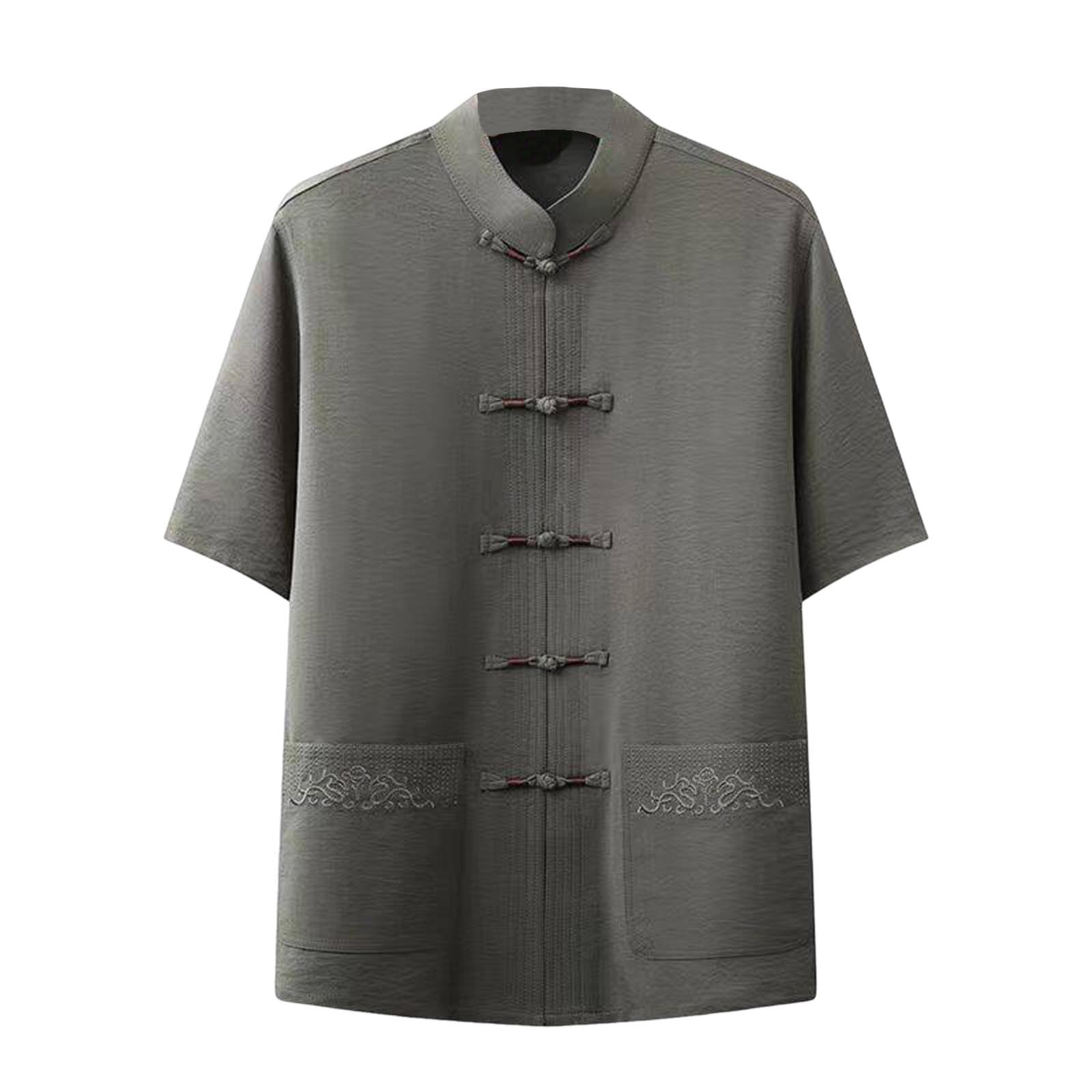 Men's Summer Tang Suit Shirt Short Sleeve Traditional Kung Fu Uniform ...