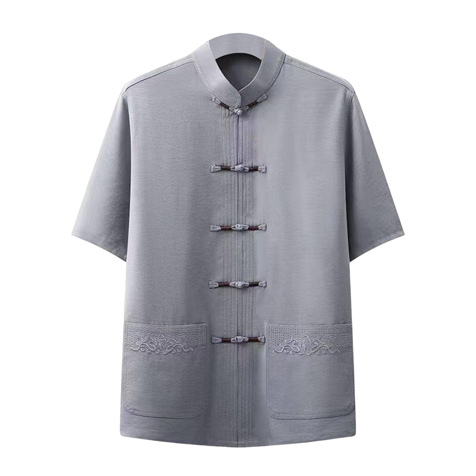 Men's Summer Tang Suit Shirt Short Sleeve Traditional Kung Fu Uniform ...