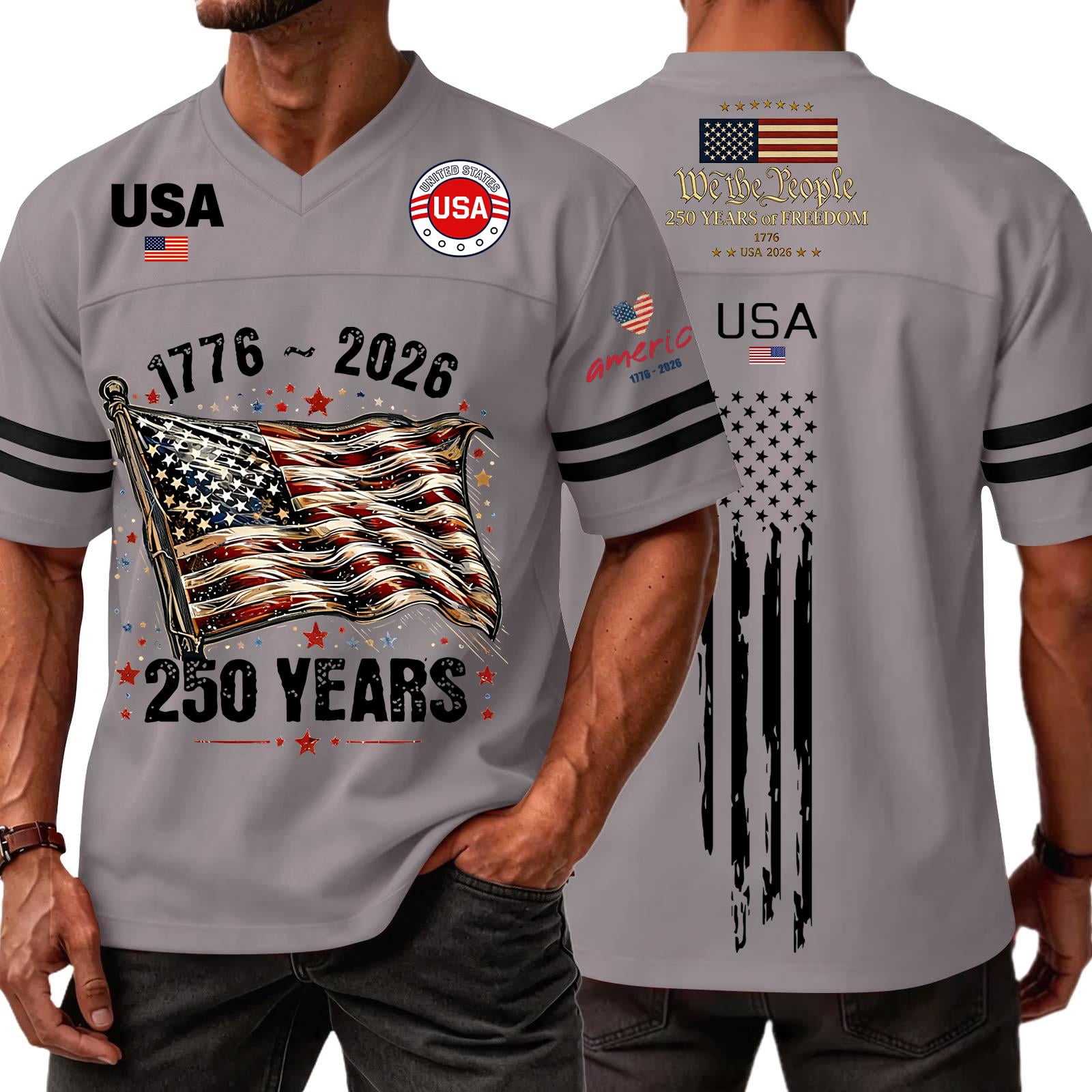 Men's Summer V Neck Short Sleeve Shirt USA Flag Pattern Athletic ...