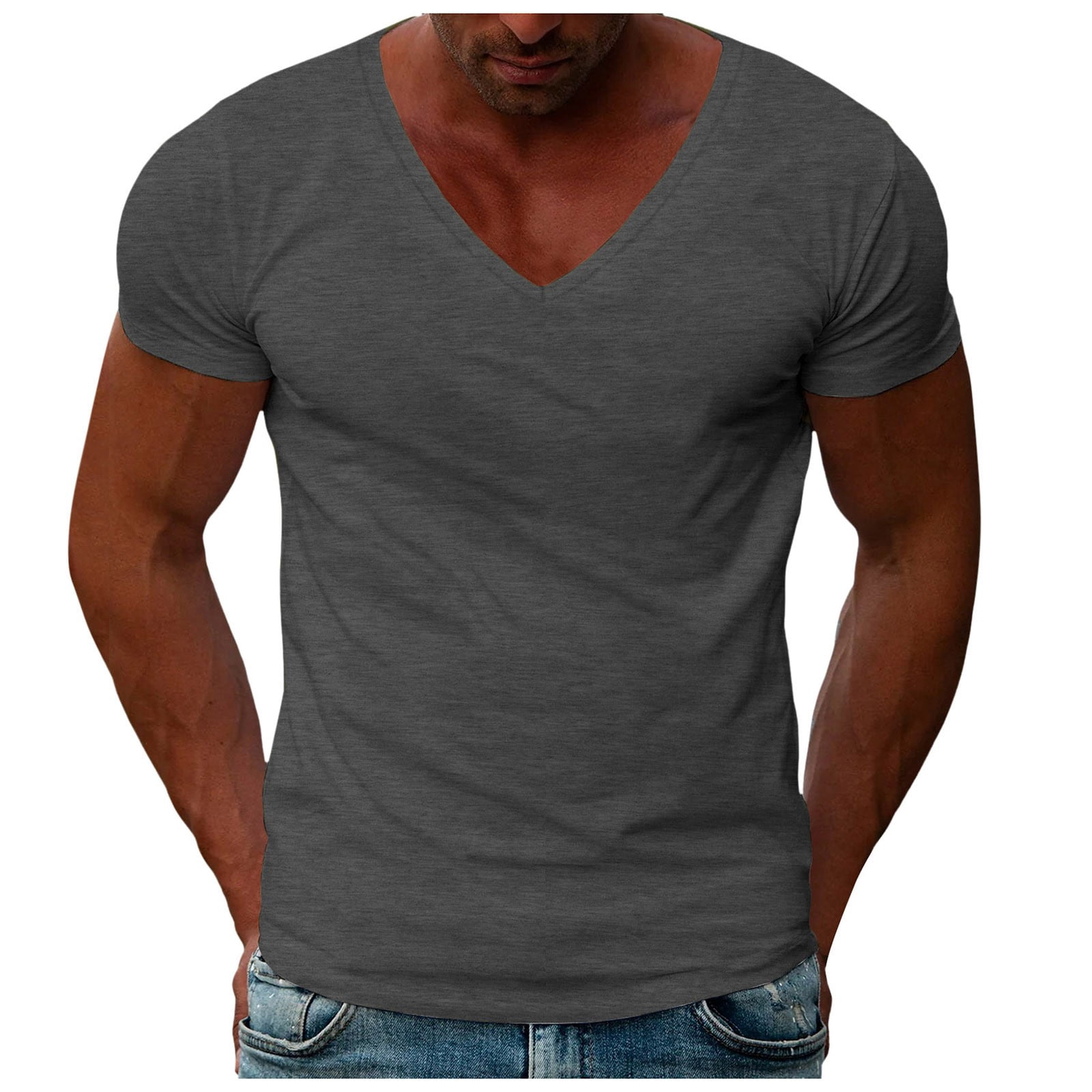 Men's Summer V Neck T Shirt Slim Fit Casual Short Sleeve Soft ...