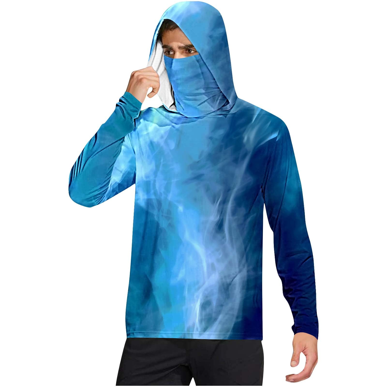 Men's Sun Defense Shirts，Summer Sun Protection Hoodie with Mask UPF 50 ...