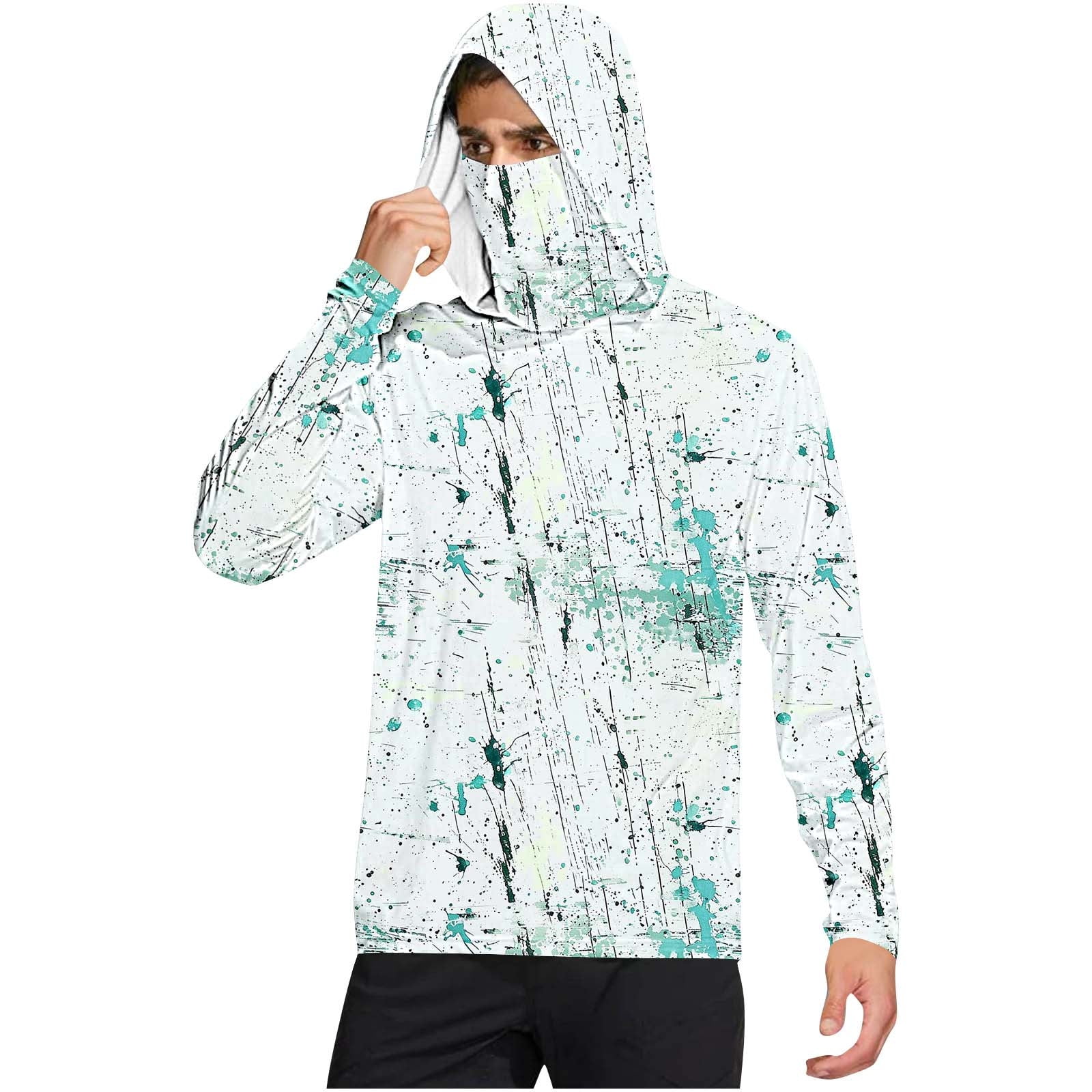 Men's Sun Defense Shirts，Summer Sun Protection Hoodie with Mask UPF 50 ...