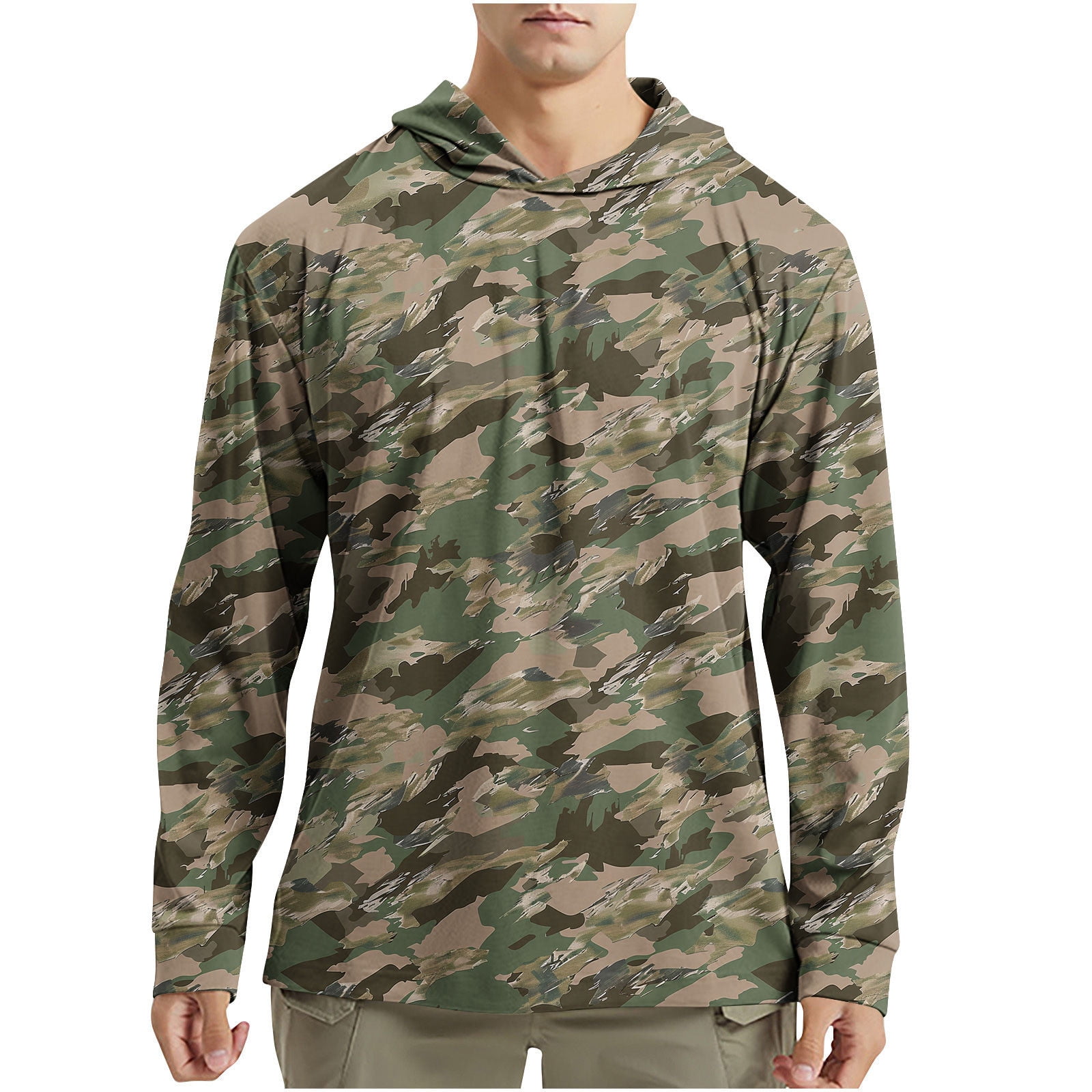 Men's Sun Protection Hooded Camo Shirts Quick Dry Long Sleeve Hoodie ...