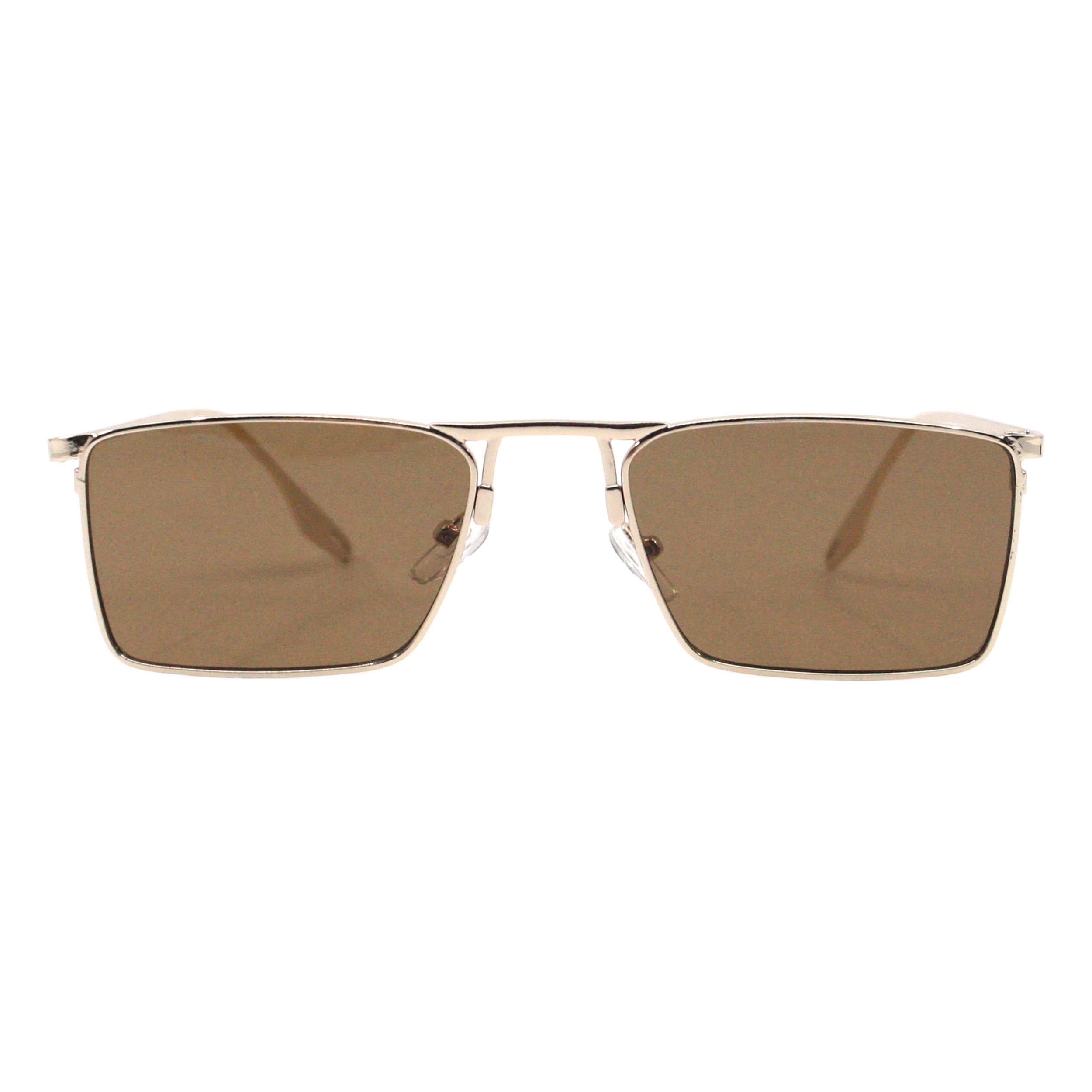 Men's Sunglasses Rectangular Thin Metal Frame Lightweight UV400 Gold ...