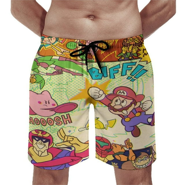 Men's Super Mario Beach Shorts Quick Dry Swim Trunks with Pockets Swim ...