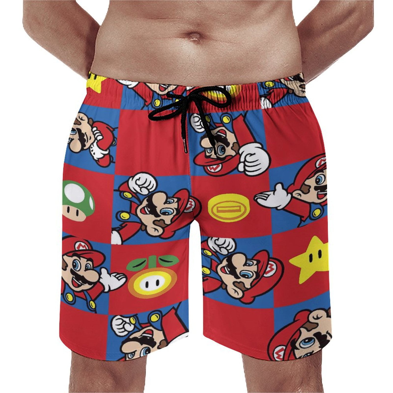 Men's Super Mario Beach Shorts Quick Dry Swim Trunks with Pockets Swim ...