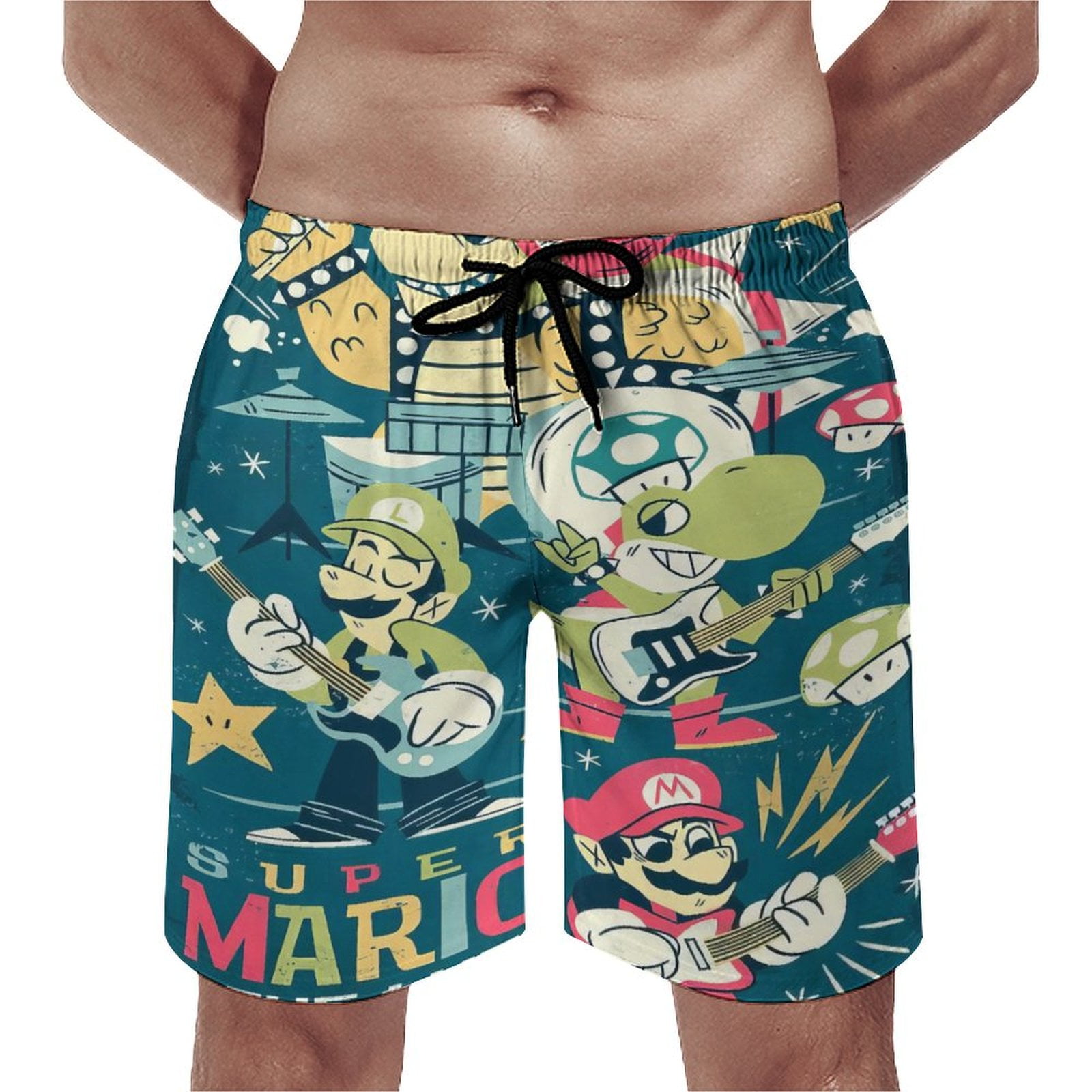 Men's Super Mario Beach Shorts Quick Dry Swim Trunks with Pockets Swim ...