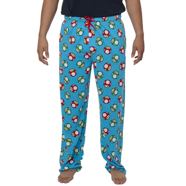 Men's Super Mario Bros Pajama Pants Lounge Wear Nintendo Mushrooms Blue ...
