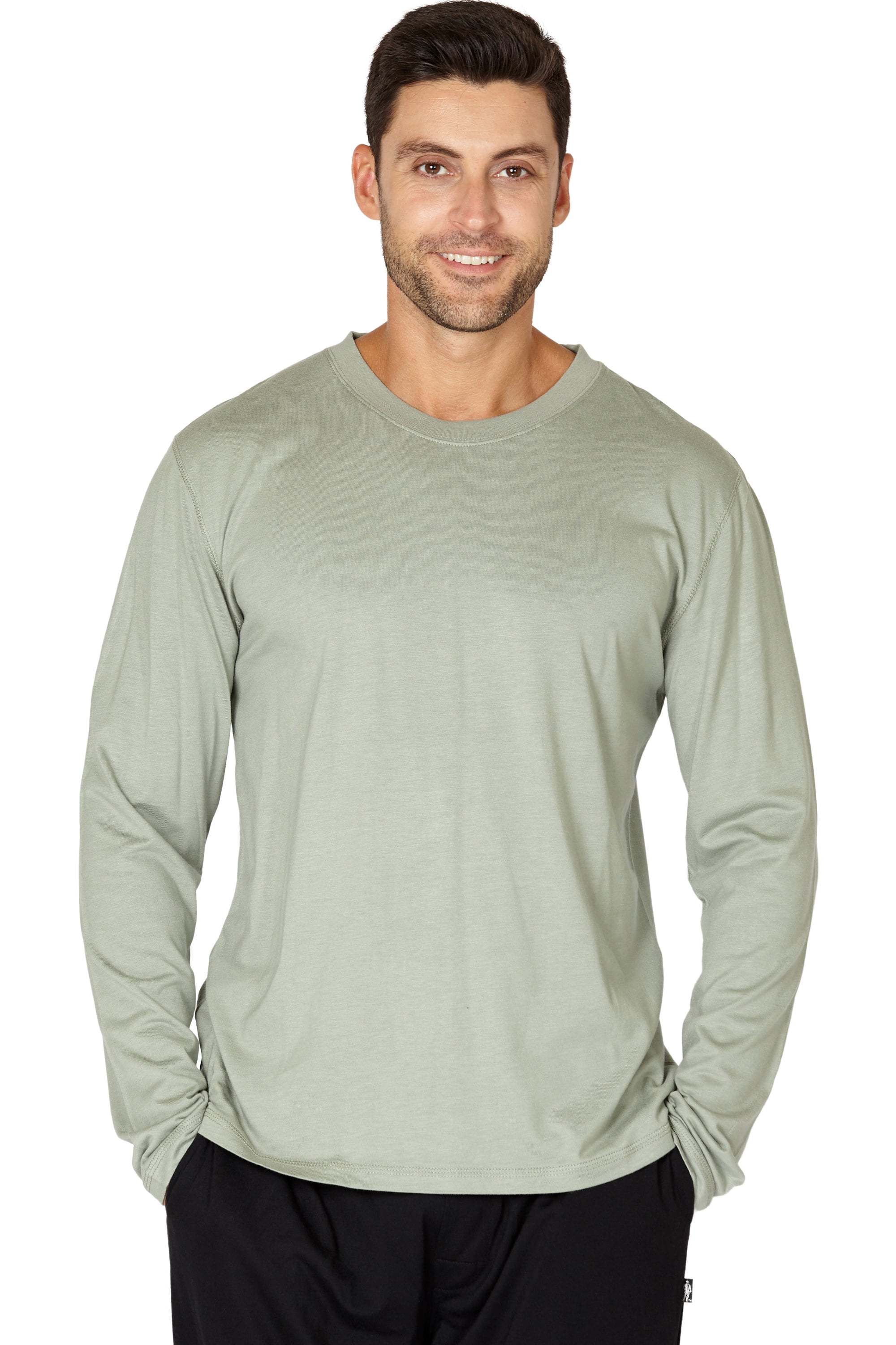 INTIMO Mens' Long-Sleeve Crewneck Pajama Sleep Top Rayon Cotton Blend ...