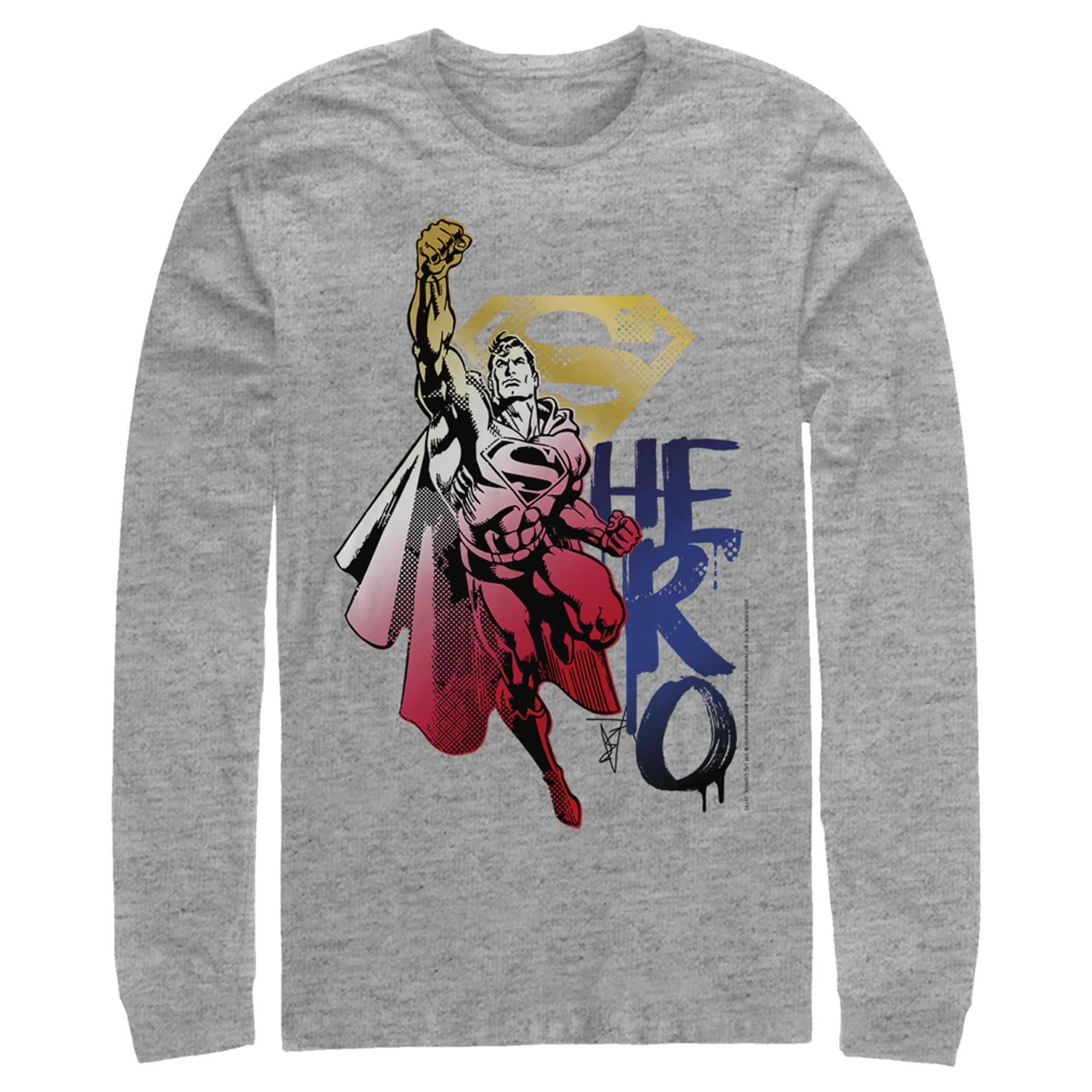 Men's Superman Color Fade Hero Long Sleeve Shirt Athletic Heather X ...