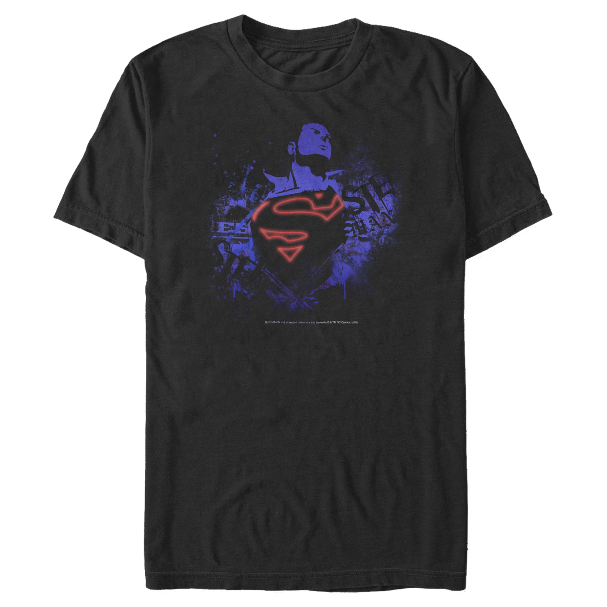 Men's Superman Hero Graffiti Neon Print Graphic Tee Black Large ...