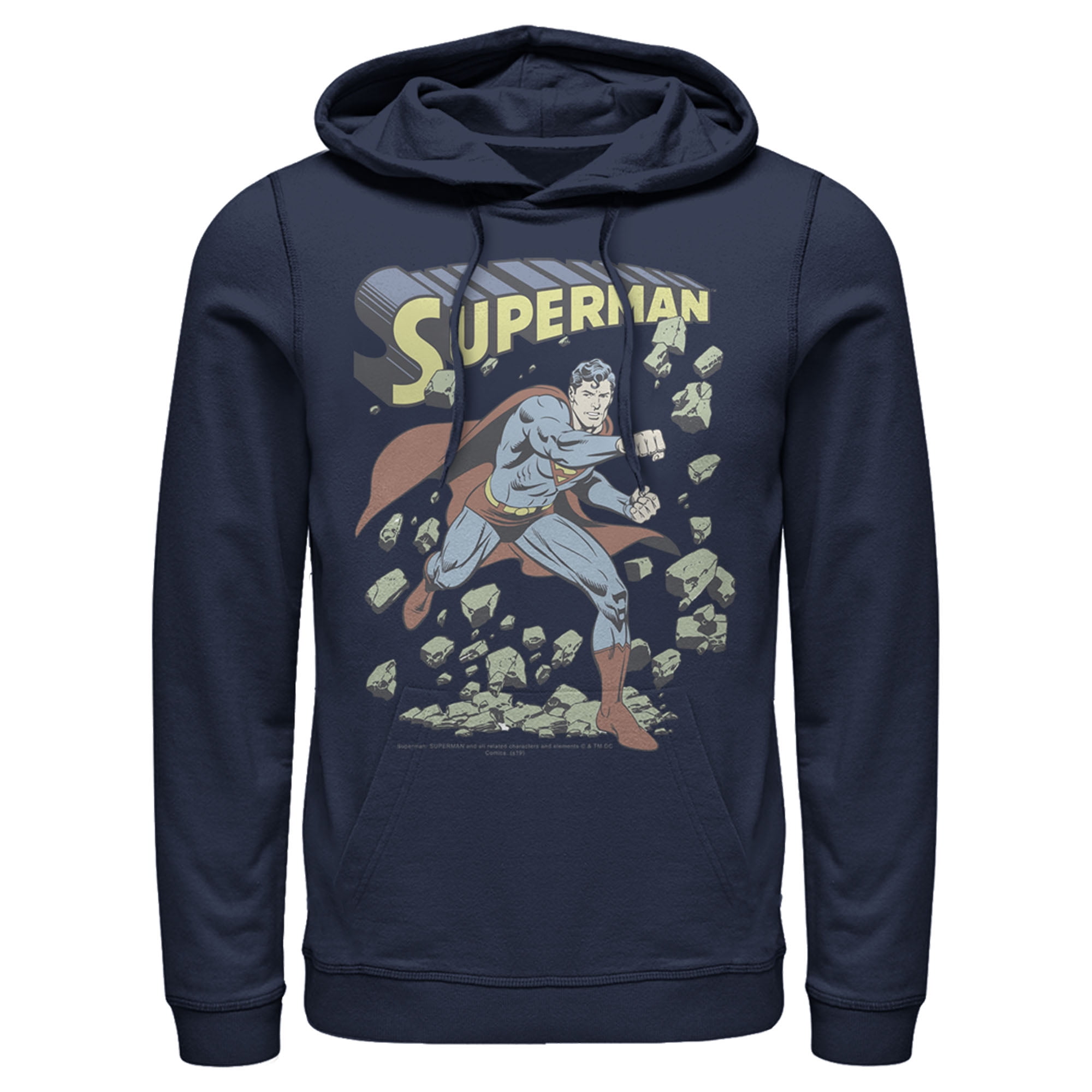 Men's Superman Hero Smash Barriers Pull Over Hoodie Navy Blue Medium ...