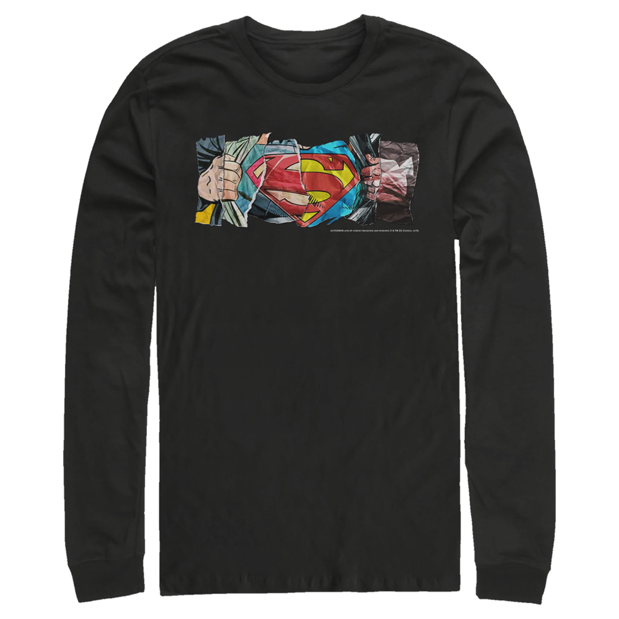 Men's Superman Logo Ripped Paper Long Sleeve Shirt Black Small ...