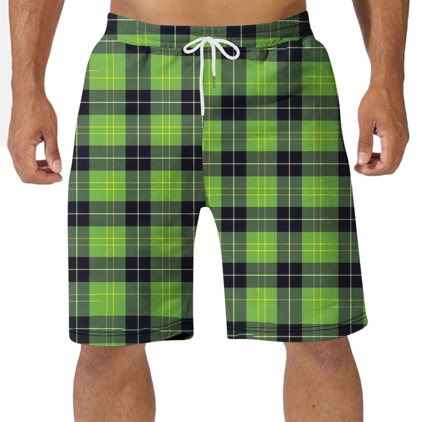 Mens Surfing Shorts Trendy Gradient Plaid Short Sale Elastic Waist