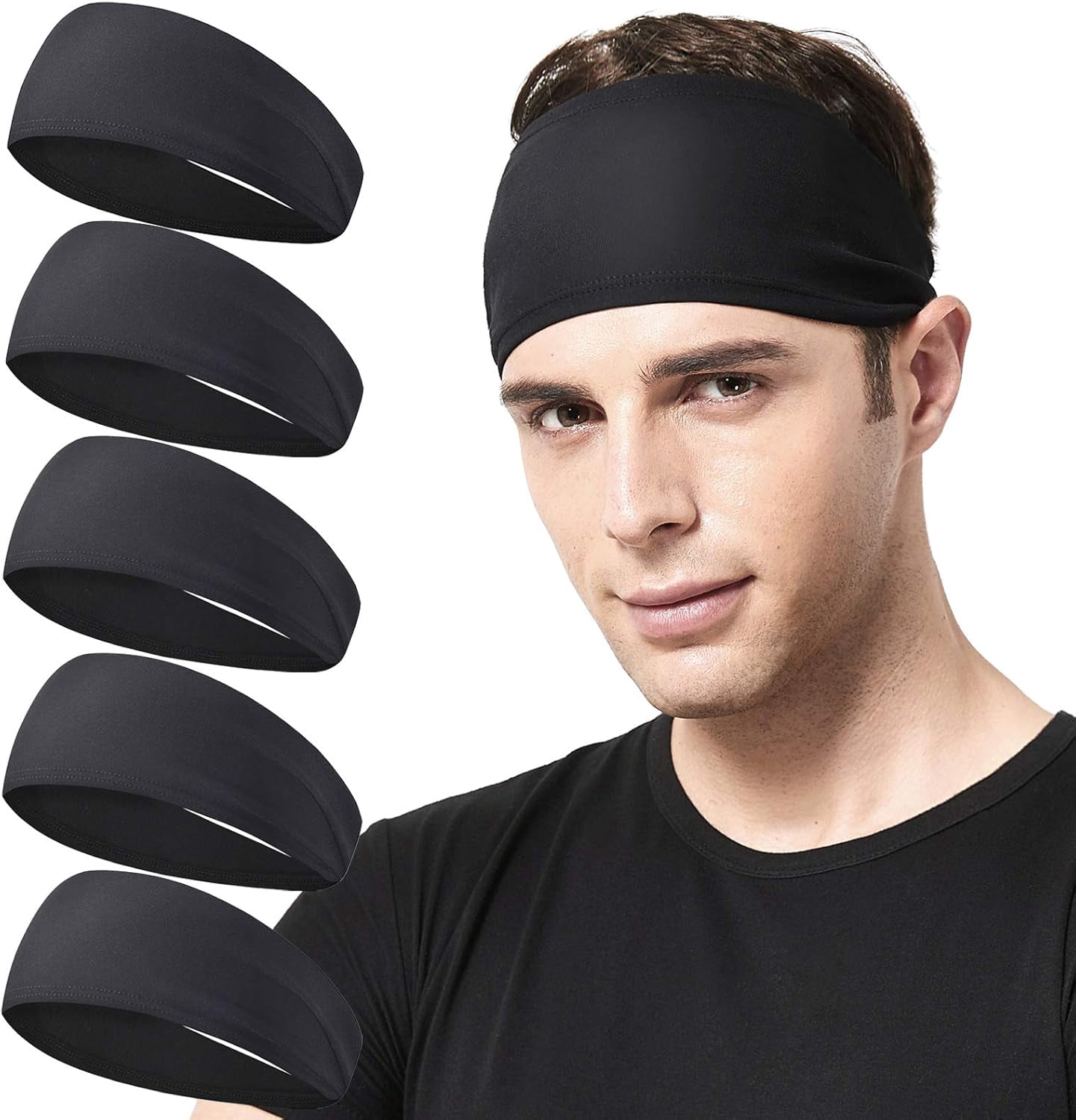 Men's Sweat Headbands 5-Pack - Breathable Sports Headbands for Running ...