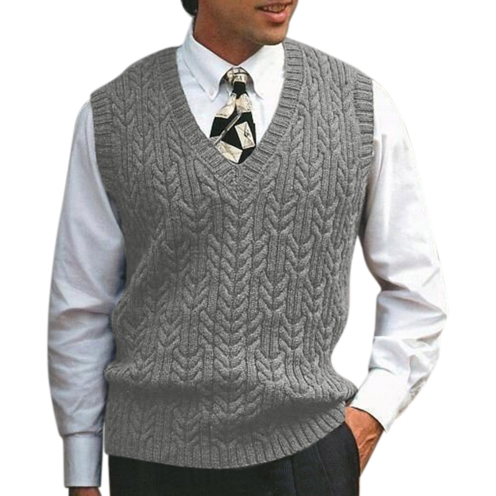 Generic Men's Sweater Vest, Knit Solid Sleeveless V Neck, Autumn Winter ...
