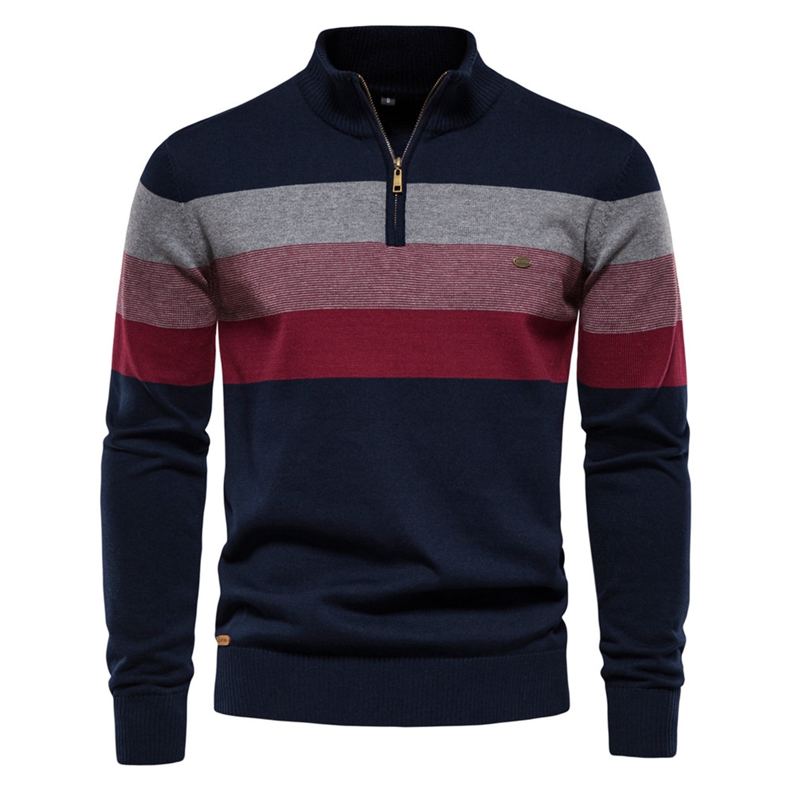 Men's Sweaters 1/4 Zip Cotton Sweater Pullover Striped Fall Winter Warm ...