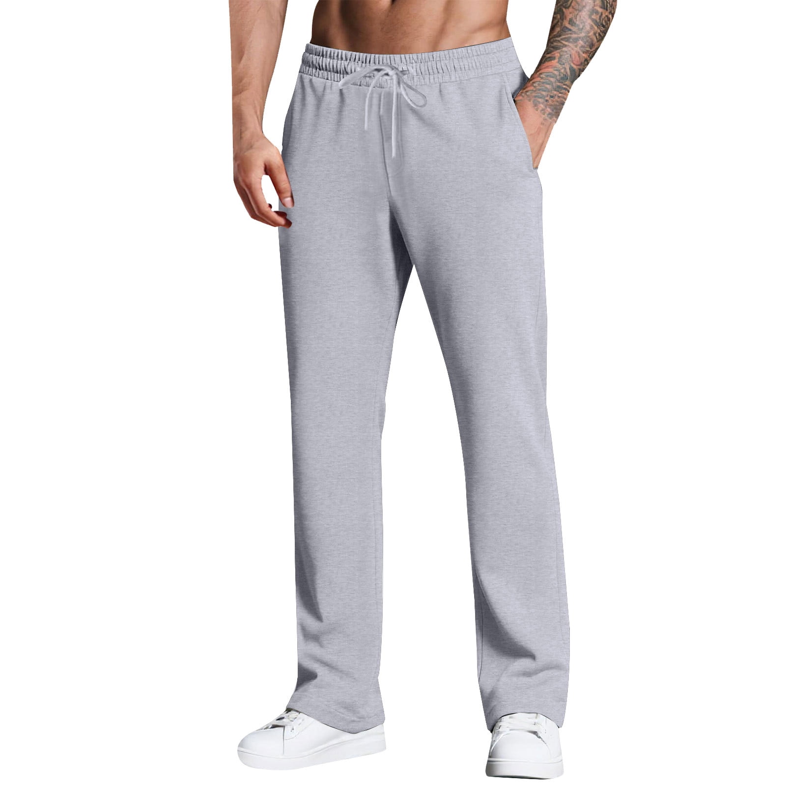 Men's Sweatpants Casual Loungewear Cotton Pajama Yoga Pants Open Bottom ...