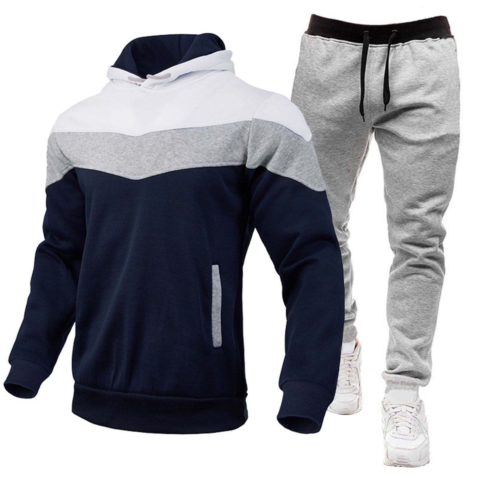 Men's Sweatshirt Sets Sweatsuits for Men Hooded Fashion Color Matching ...