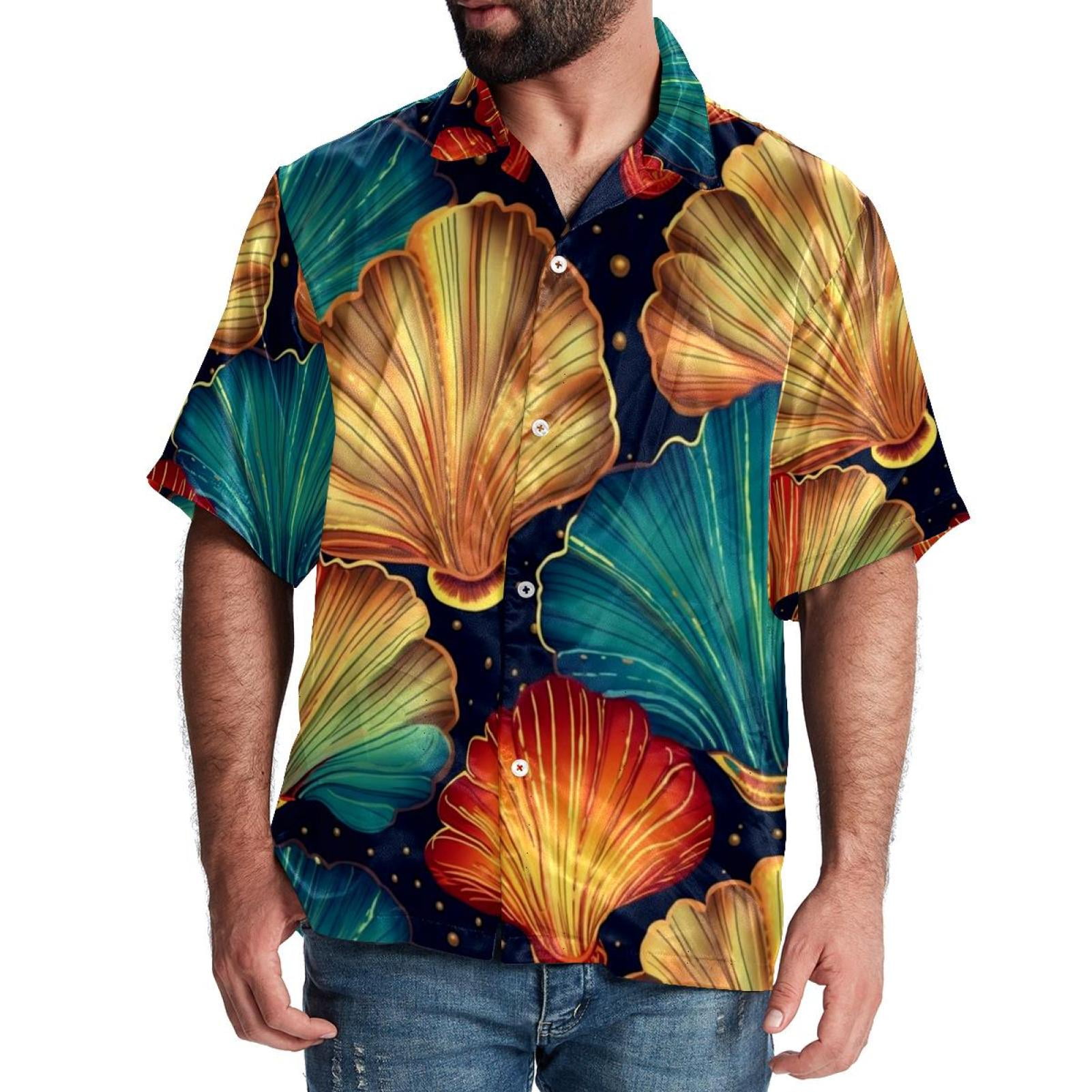 Hawaiian Shirt for Men Casual Button Down Shirts with Big Shell ...