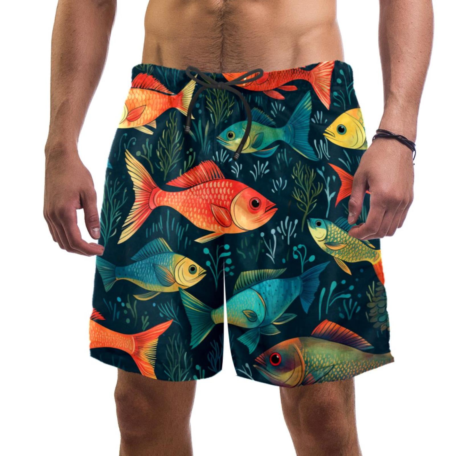 Men's Swim Trunks, Animal Fish Pattern Quick Dry Volleyball Sports ...