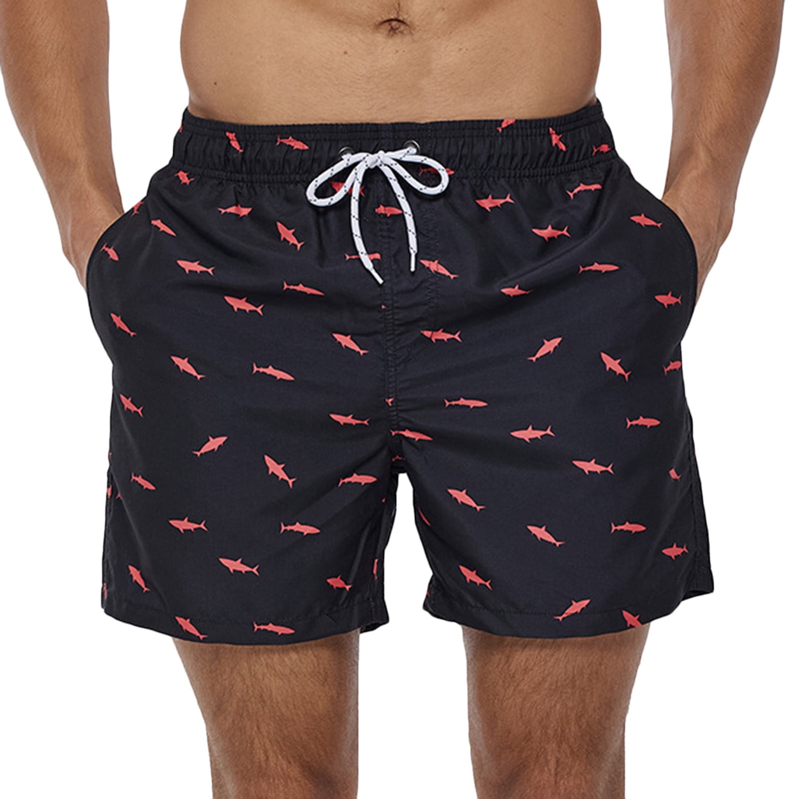 Men's Swim Trunks Dtawstring Elastic Waist Stripe Printed Board Shorts Lightweight Swimming ...