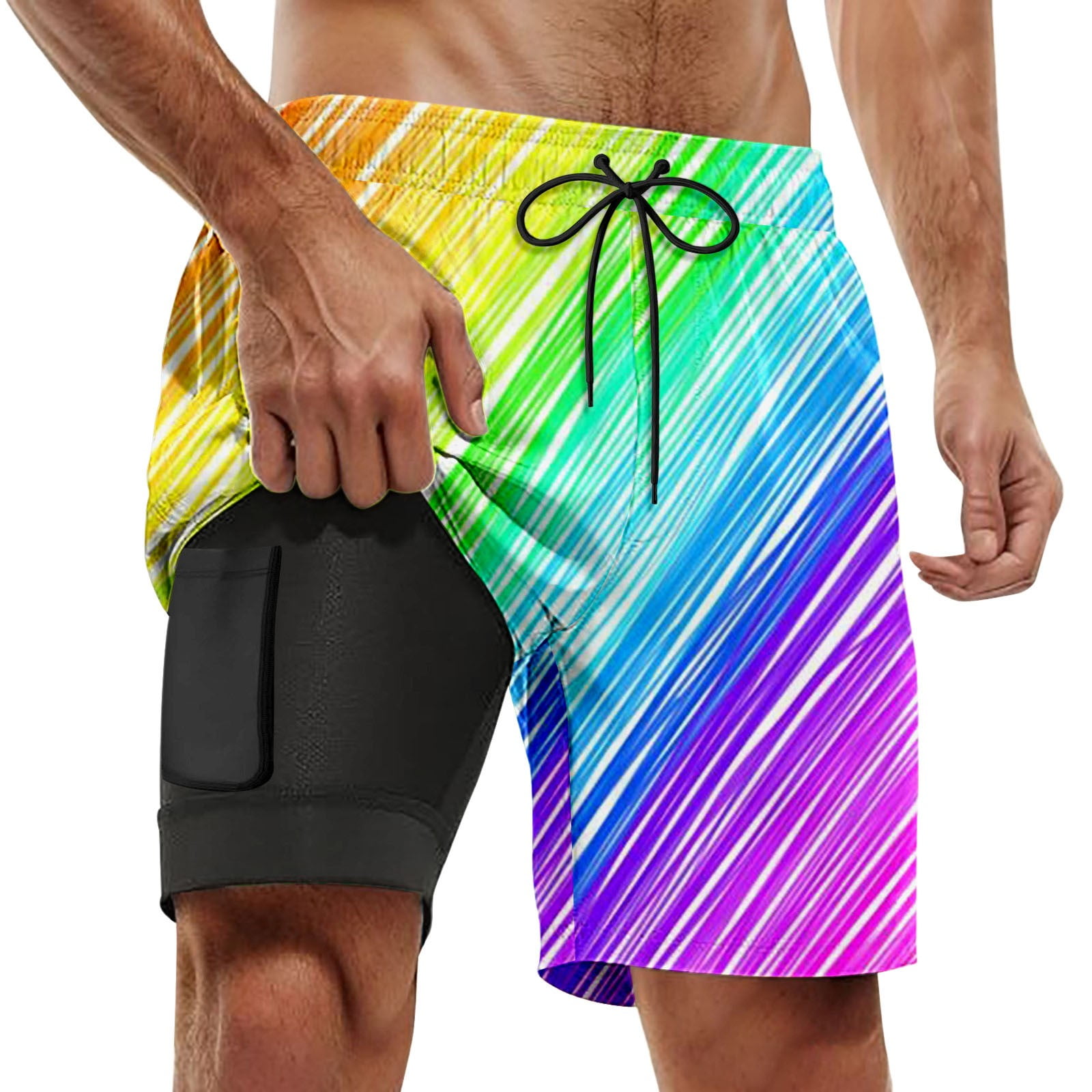 Men's Swim Trunks with Compression Liner Beach Board Shorts for Surfing ...
