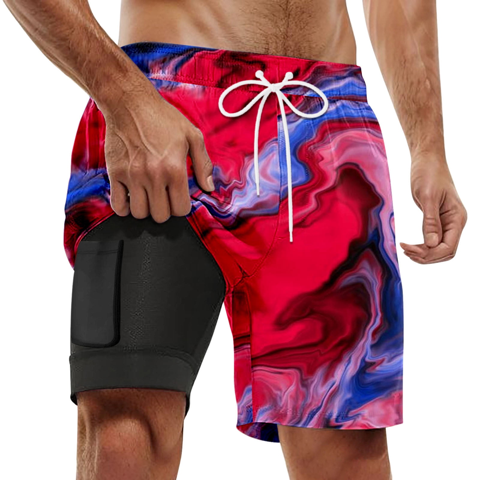 Men's Swim Trunks with Compression Shorts Stretchy Quick Dry Solid ...