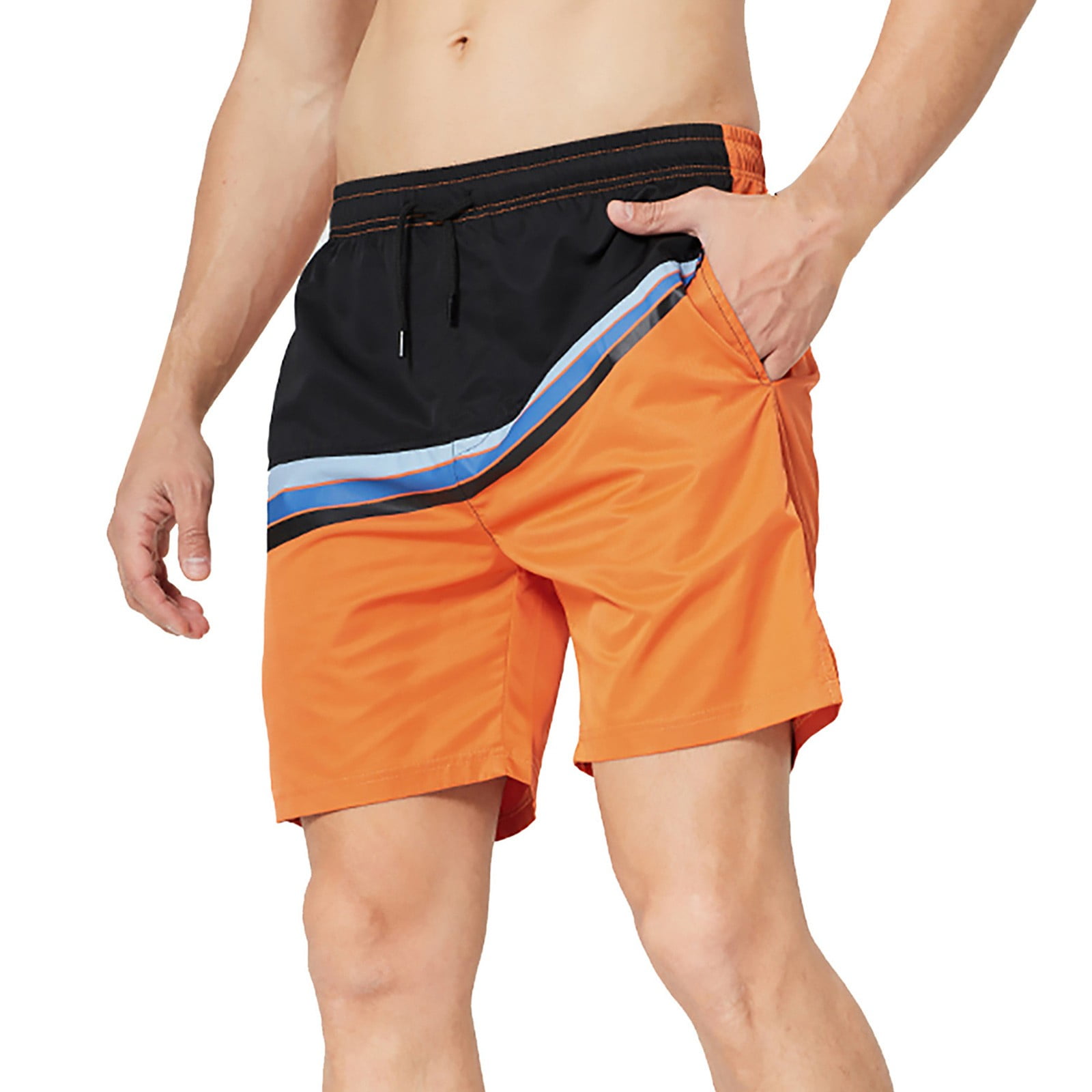 Mens Swimming Trunks Color Outdoor Striped Sports Contrast Summer