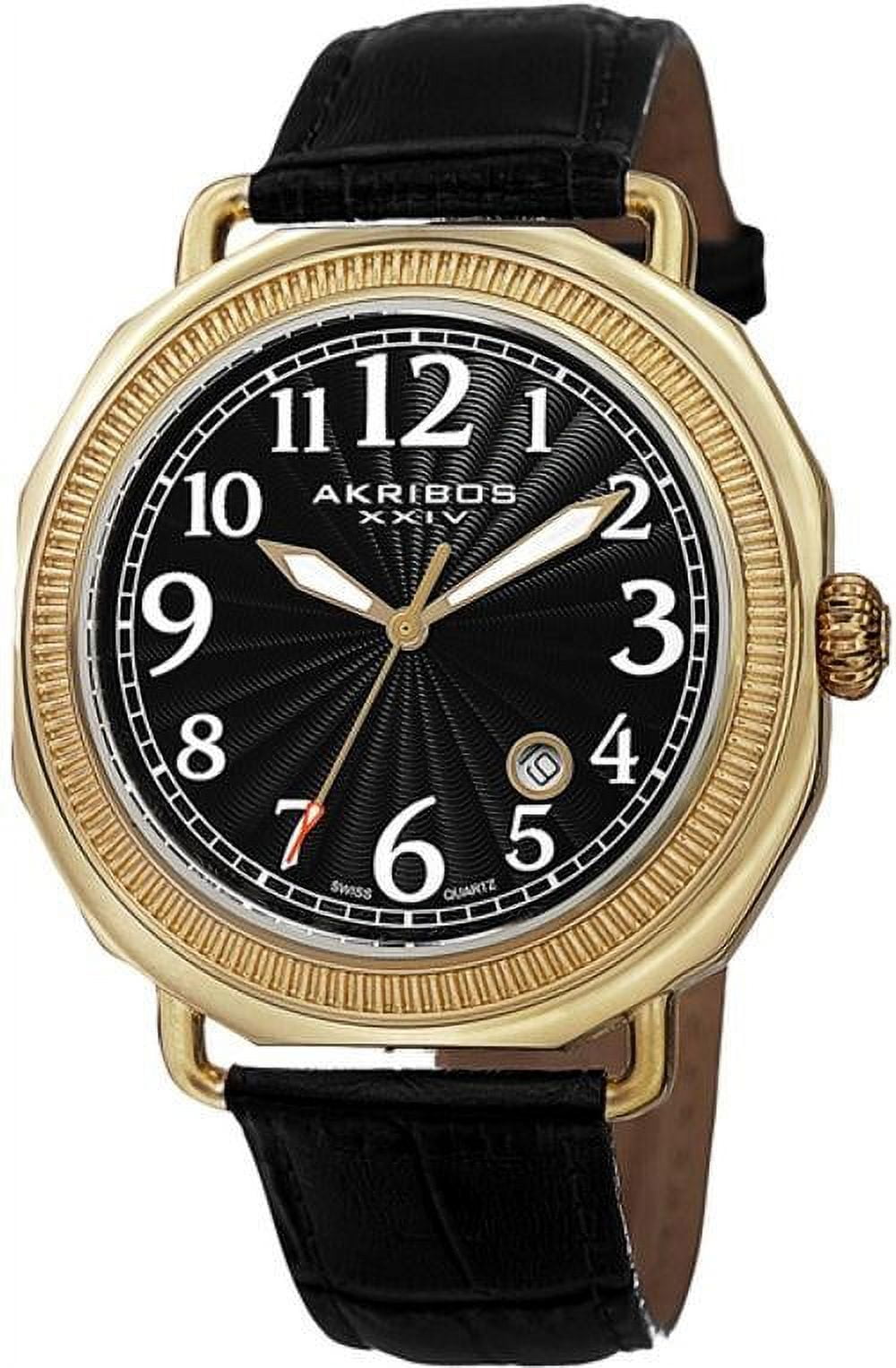 Men's Swiss Quartz Date Arabic Numeral Markers Leather Gold-Tone Strap ...