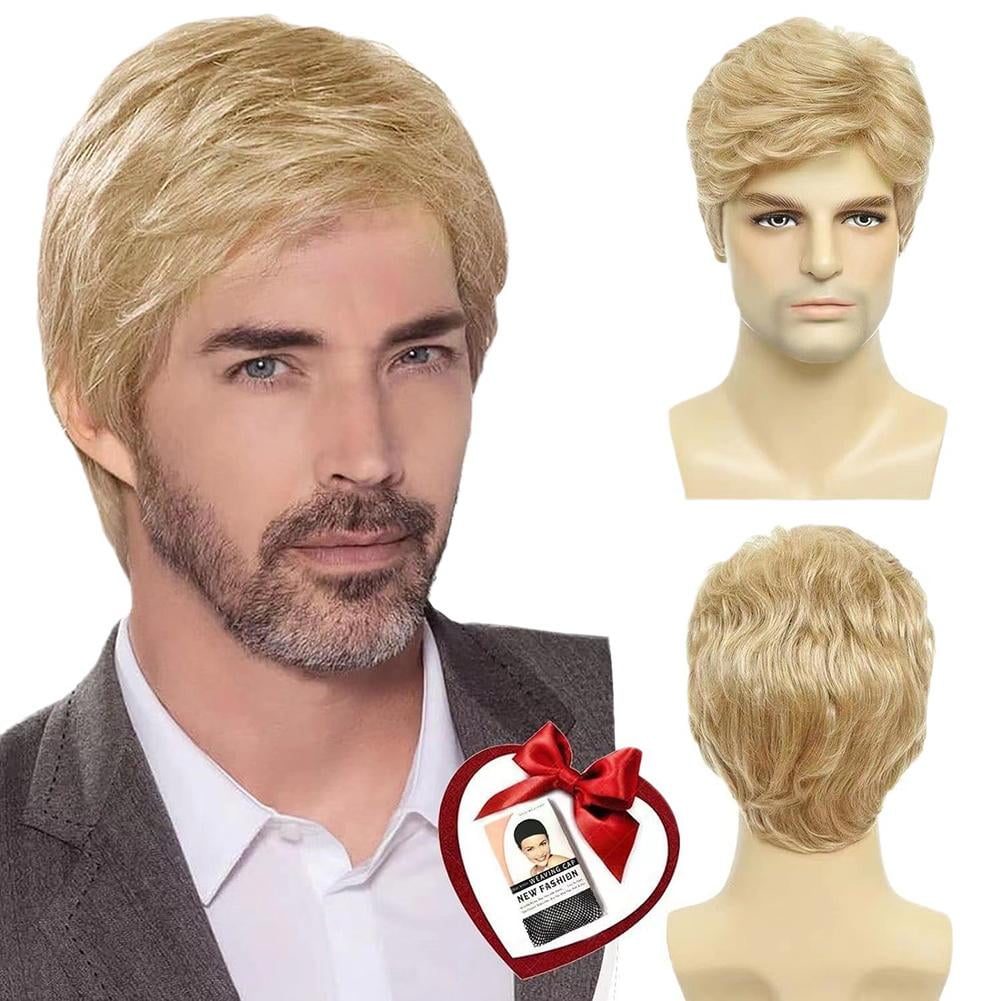 Men's Synthetic Wig with Diagonal Bangs, Short Straight Style in Black ...