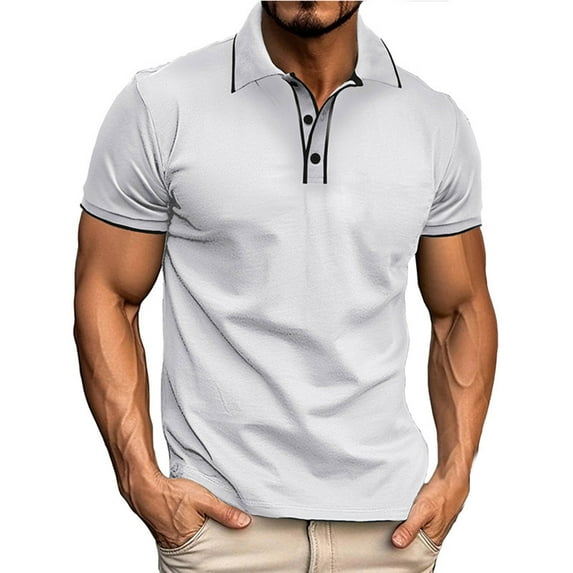 Men's T Shirt Casual Collared Short Sleeve Tees Solid Color Athletic ...