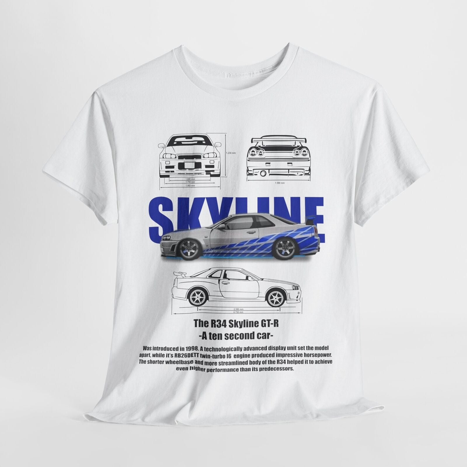 Men's T-Shirt Featuring R34 Skyline GT-R, Racing Stripes, Automotive ...