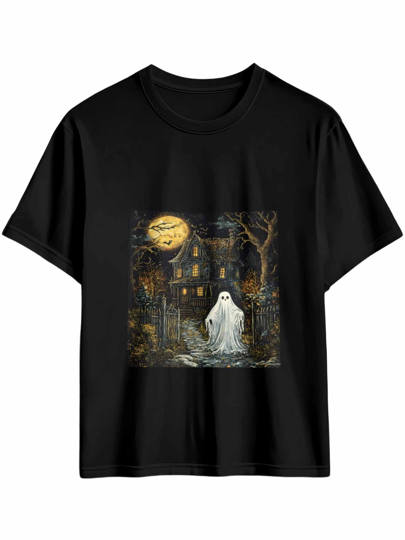 Men's T-Shirt Horror Castle Ghost Moon Night Scenery Short Sleeve ...