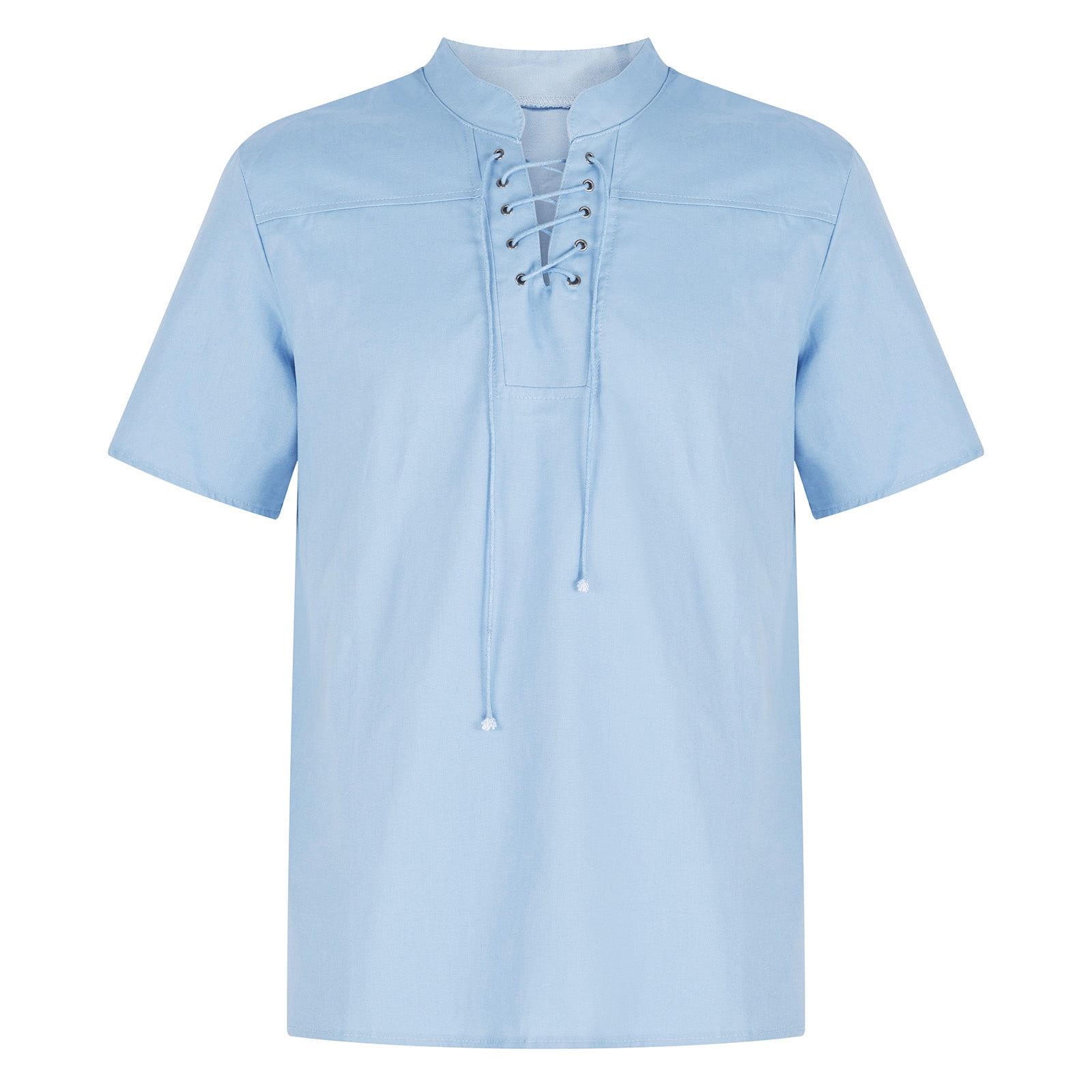 Men's T-shirts Drawstring Collar Retro Boho Loose Casual Short Sleeve ...