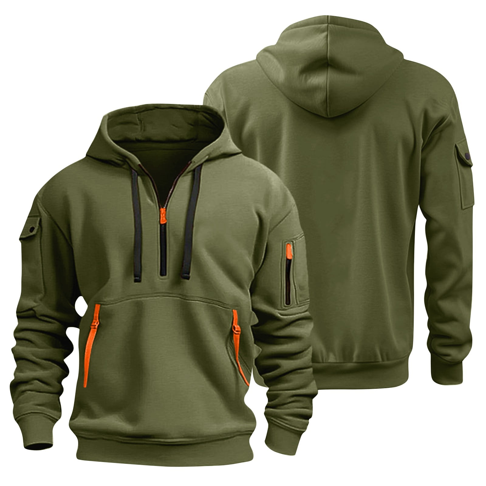 Men's Tactical Hoodies Quarter Zip Long Sleeve Hooded Vintage Casual ...