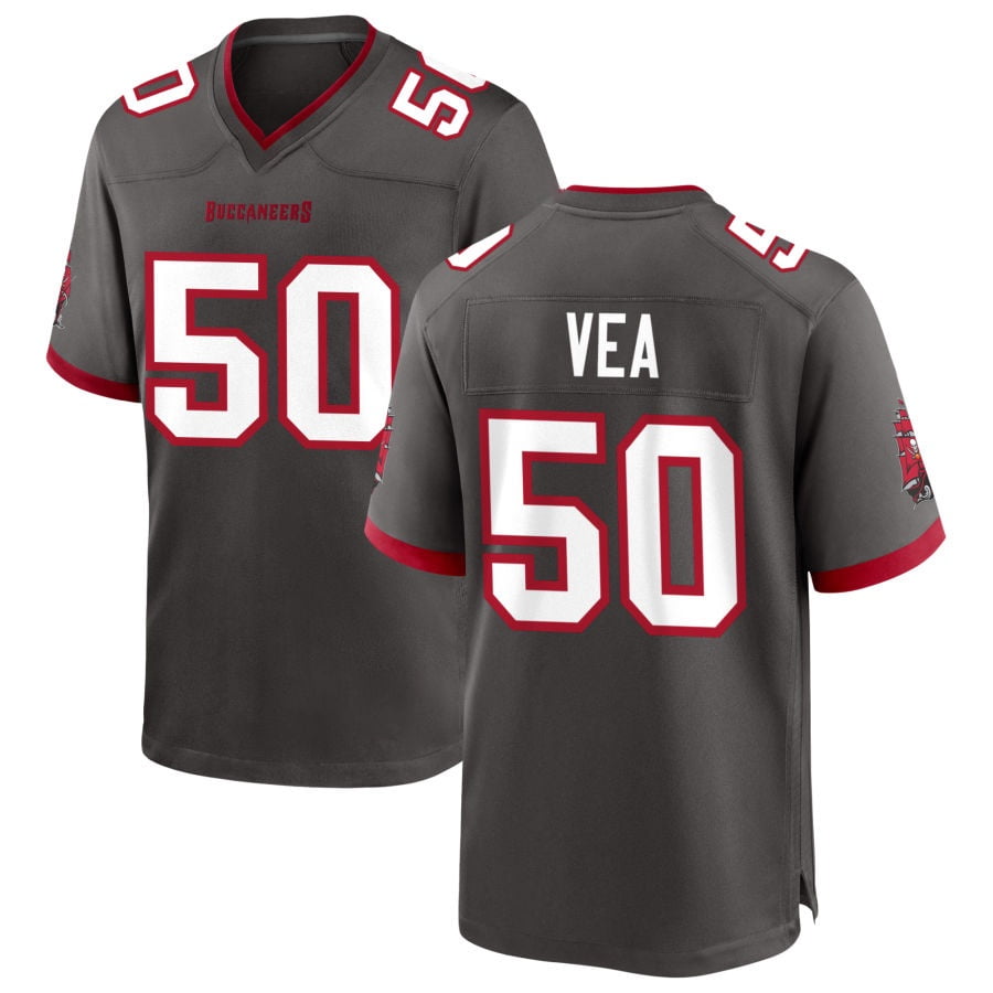 Men's Tampa Bay Vea 50 Pewter Stitched Player Game T-Shirts, Sports Top with Embroidered Name ...