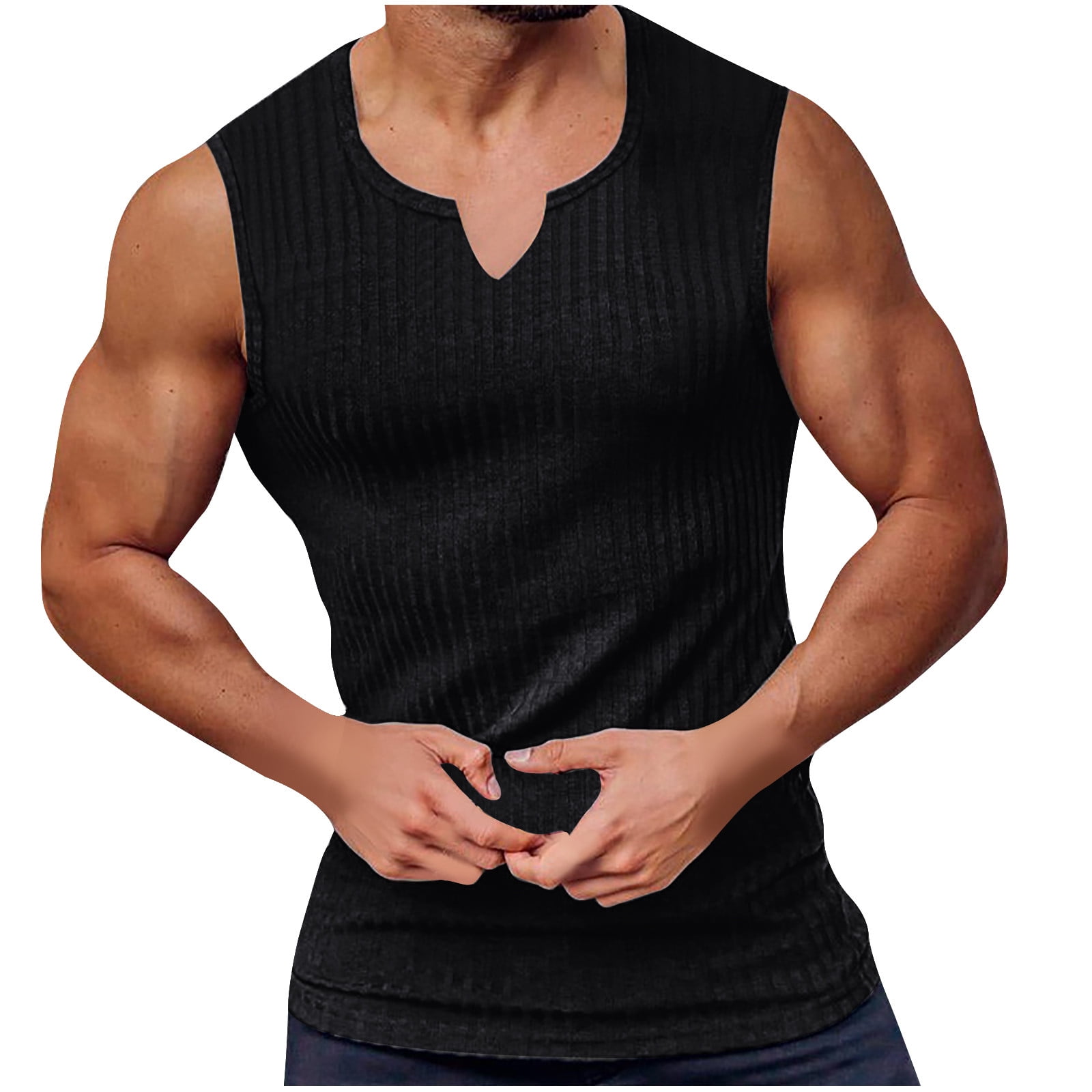 Taqqpue Men's Tank Top Solid Ribbed Knit Shirt Casual Sleeveless Muscle ...